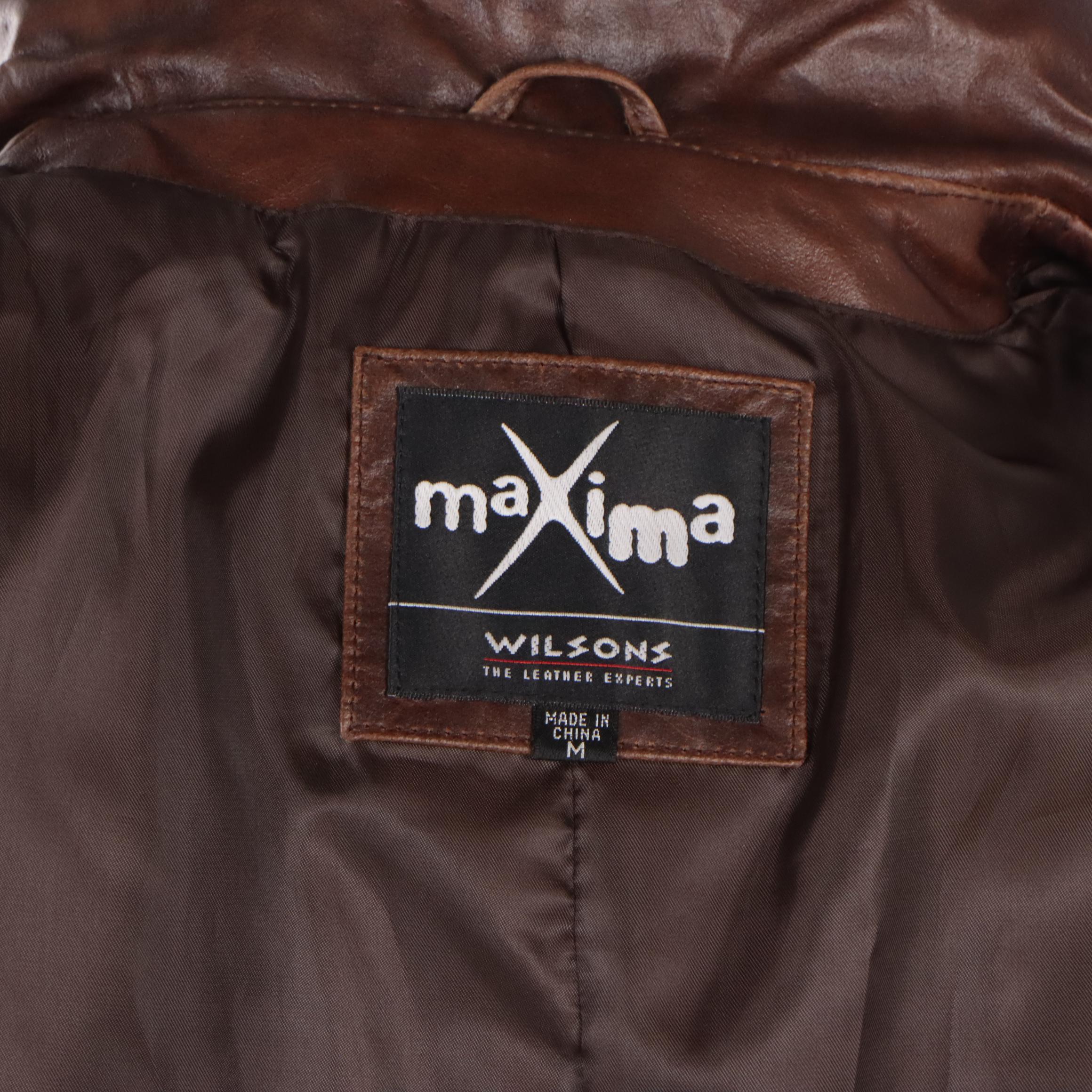 Maxima Long Button Front Jacket in Brown Leather | Everything But The House