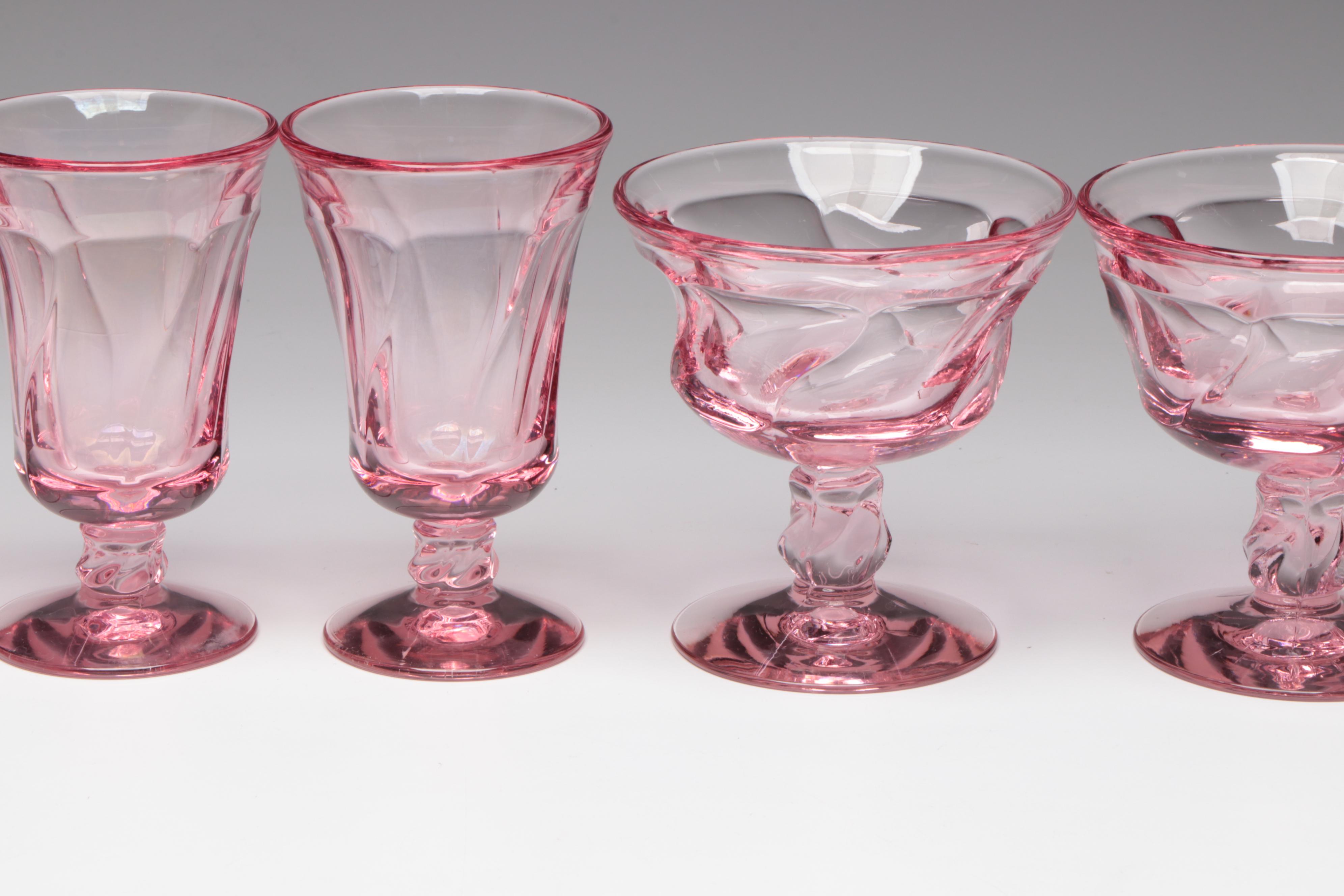 Fostora "Jamestown Pink" Glass Stemware with Other Pink Glass Table ...