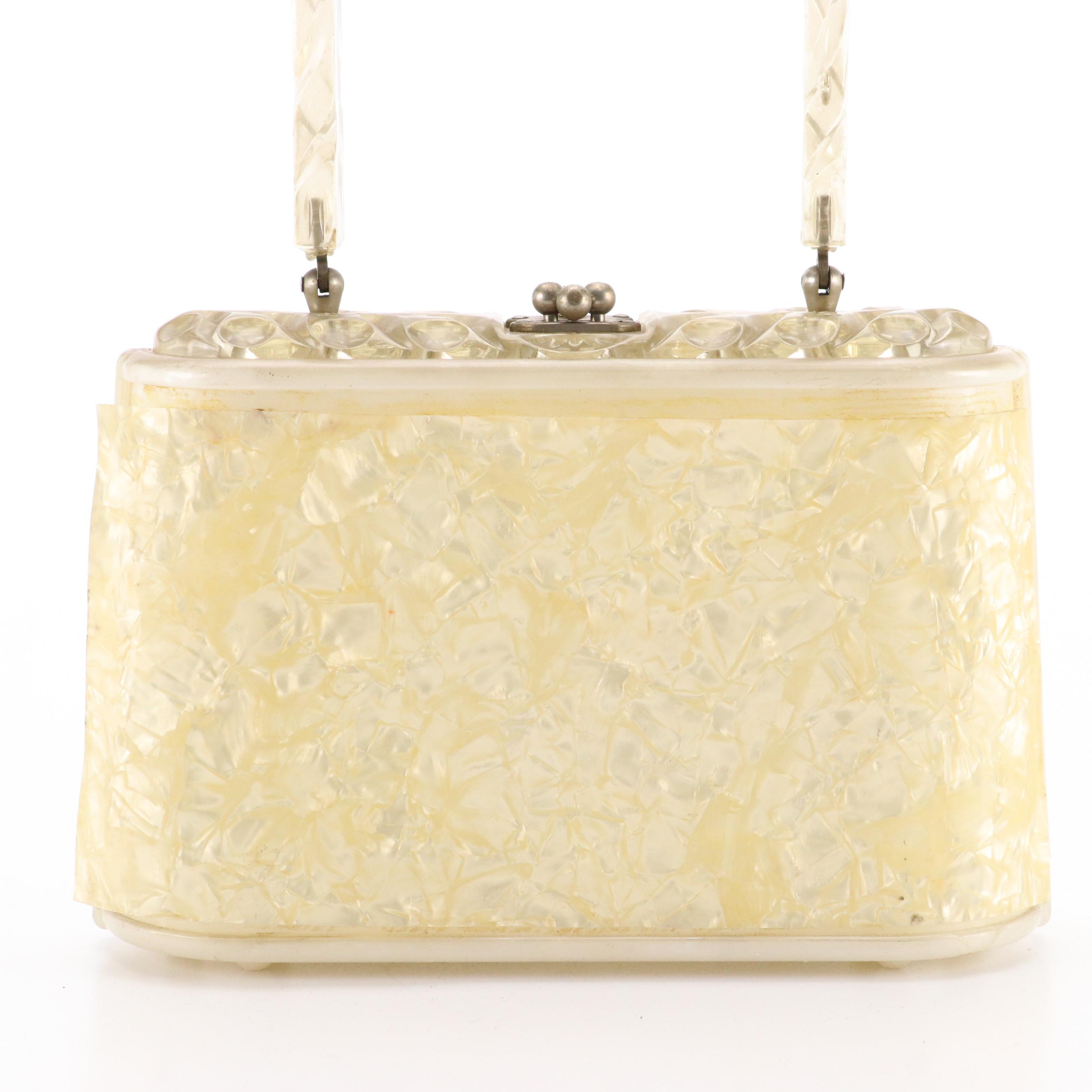 Acrylic Box Purses with Carved Celluloid Lids/Handles, Mid-20th Century ...