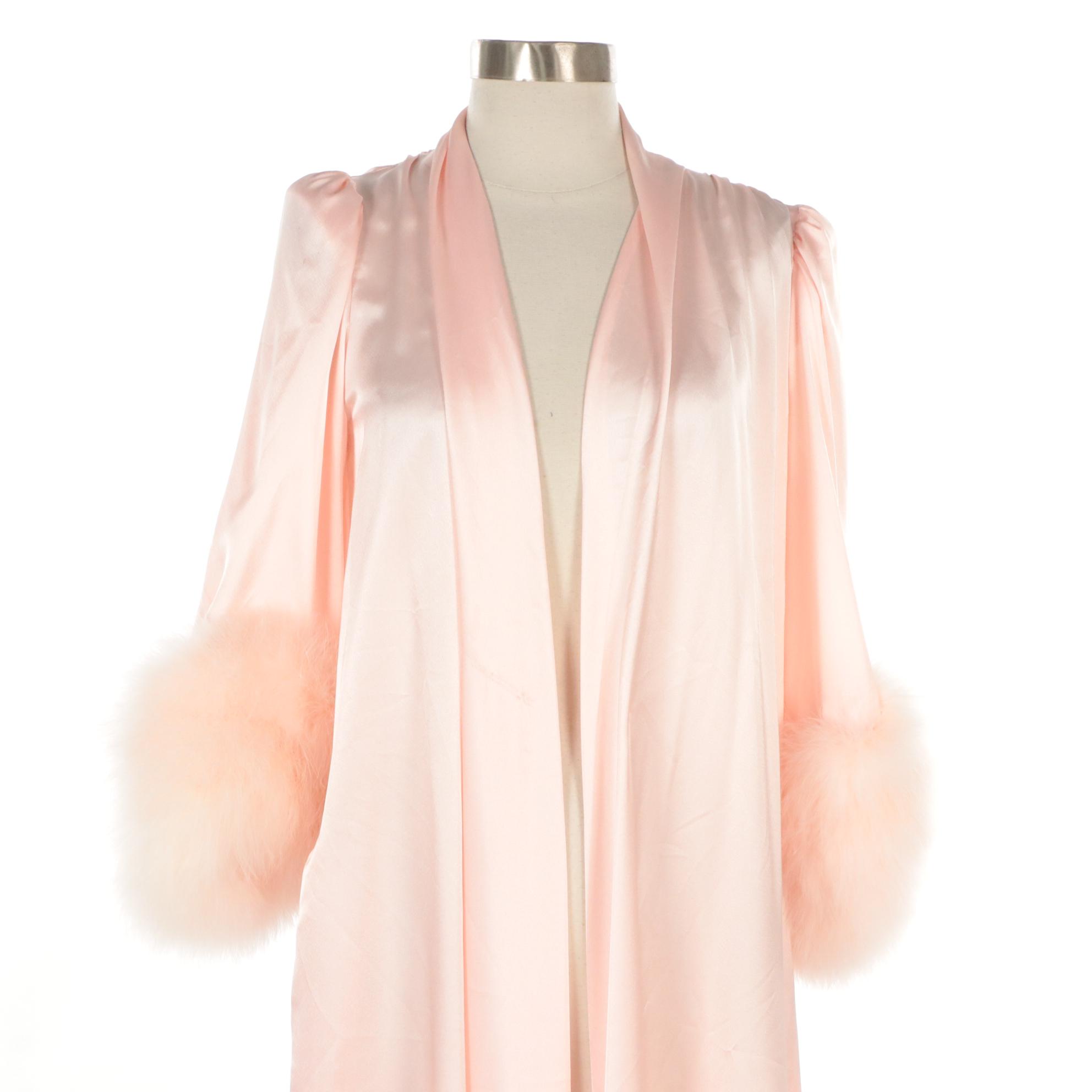 Lucie Ann Pink Open-Front Robe with Ostrich Feather Trim | Everything ...
