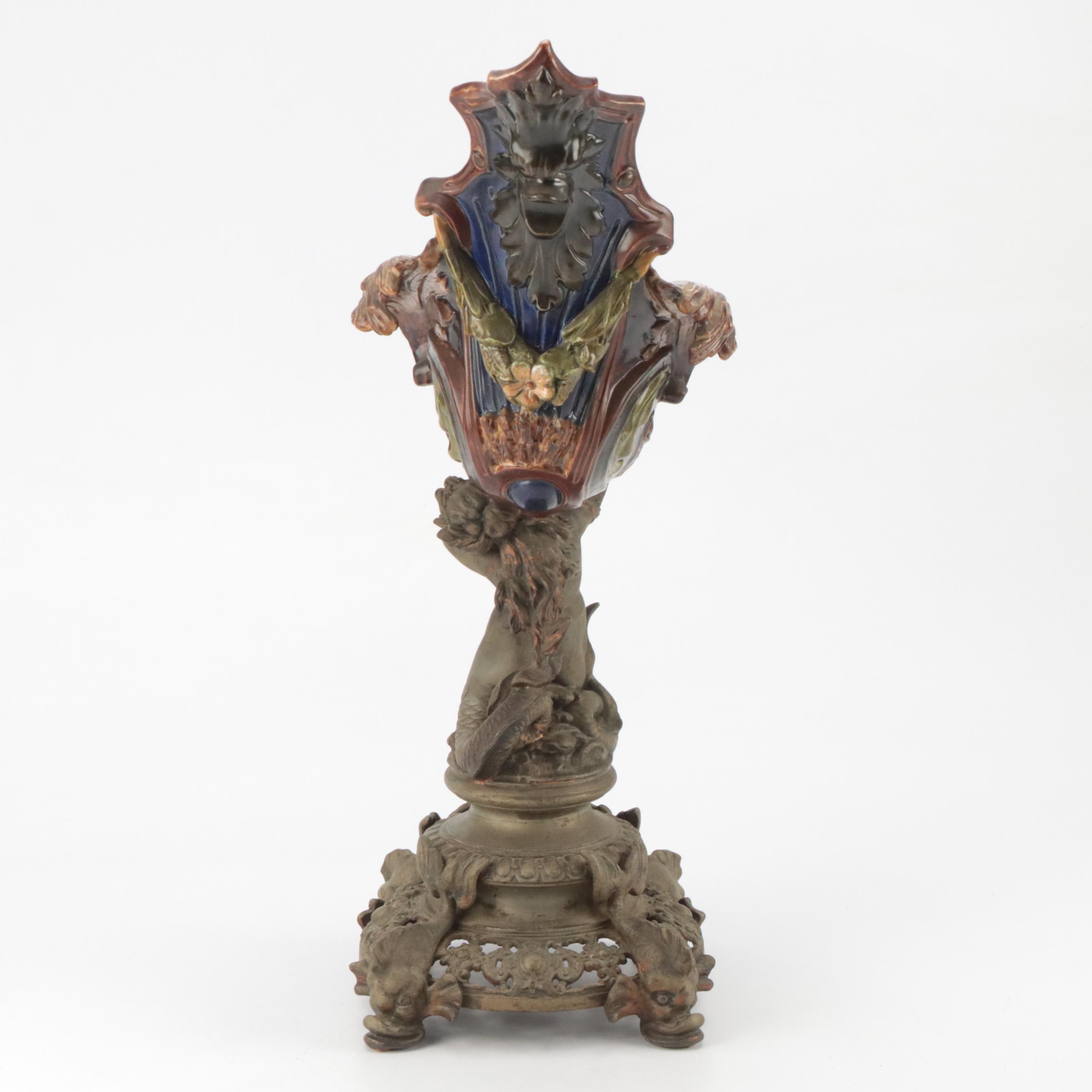 European Baroque Style Majolica Metal Mounted Centerpiece | Everything ...