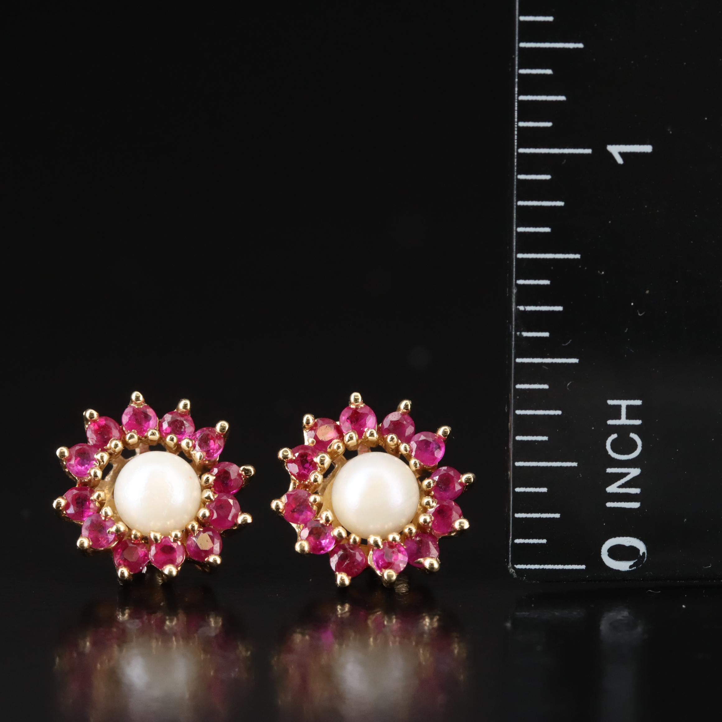 14K Pearl Stud Earrings with Ruby Jackets | Everything But The House