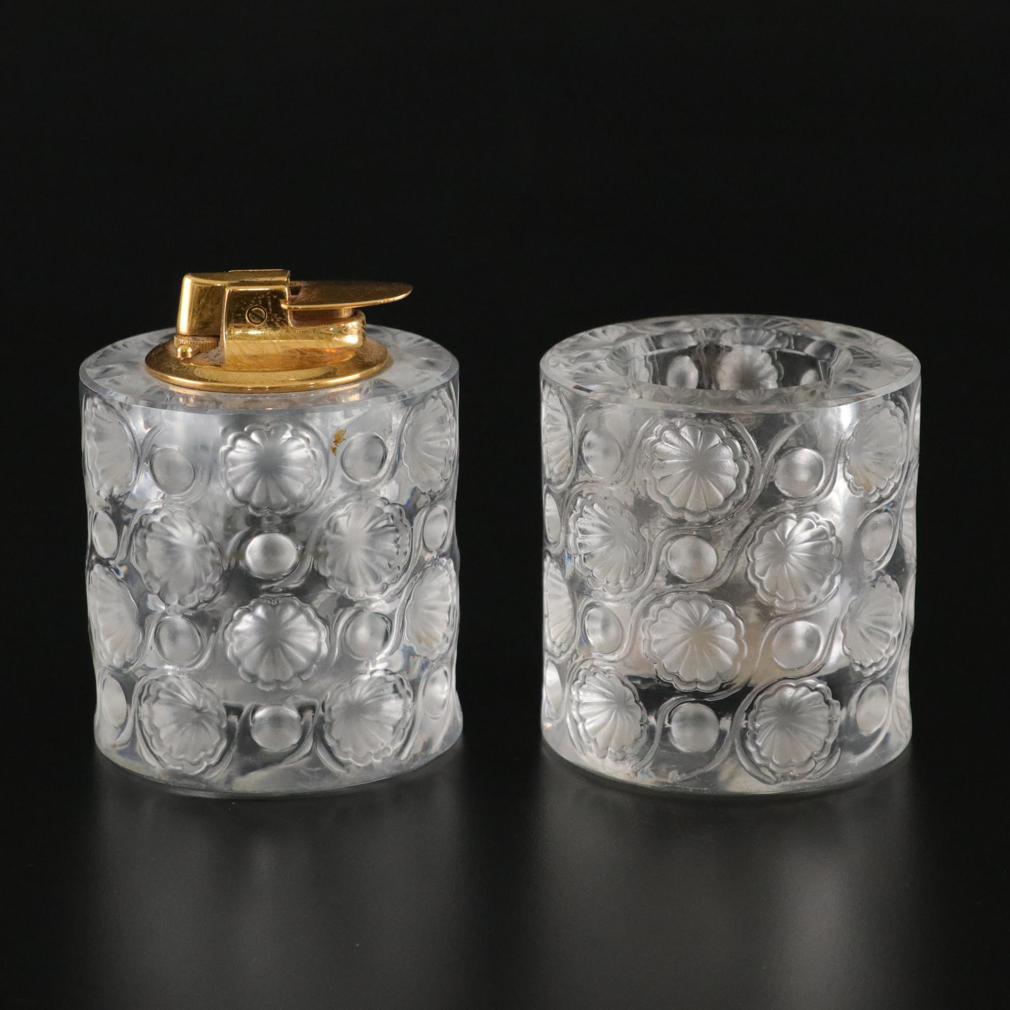 Lalique "Tokyo" Crystal Smoking Set with Cigarette Holder, Lighter and ...