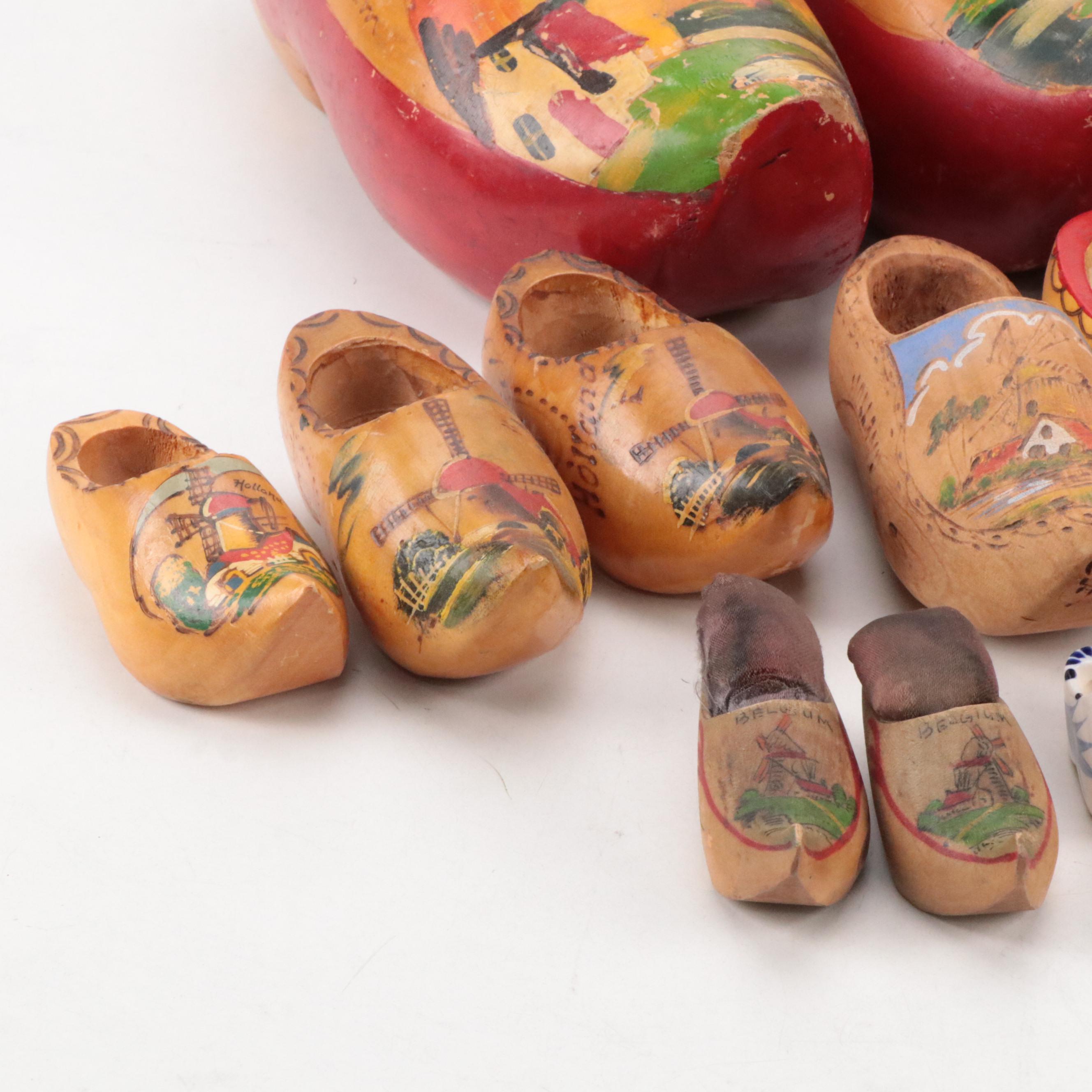 Dutch Souvenir Carved Wood Clogs with Miniature Clogs | EBTH