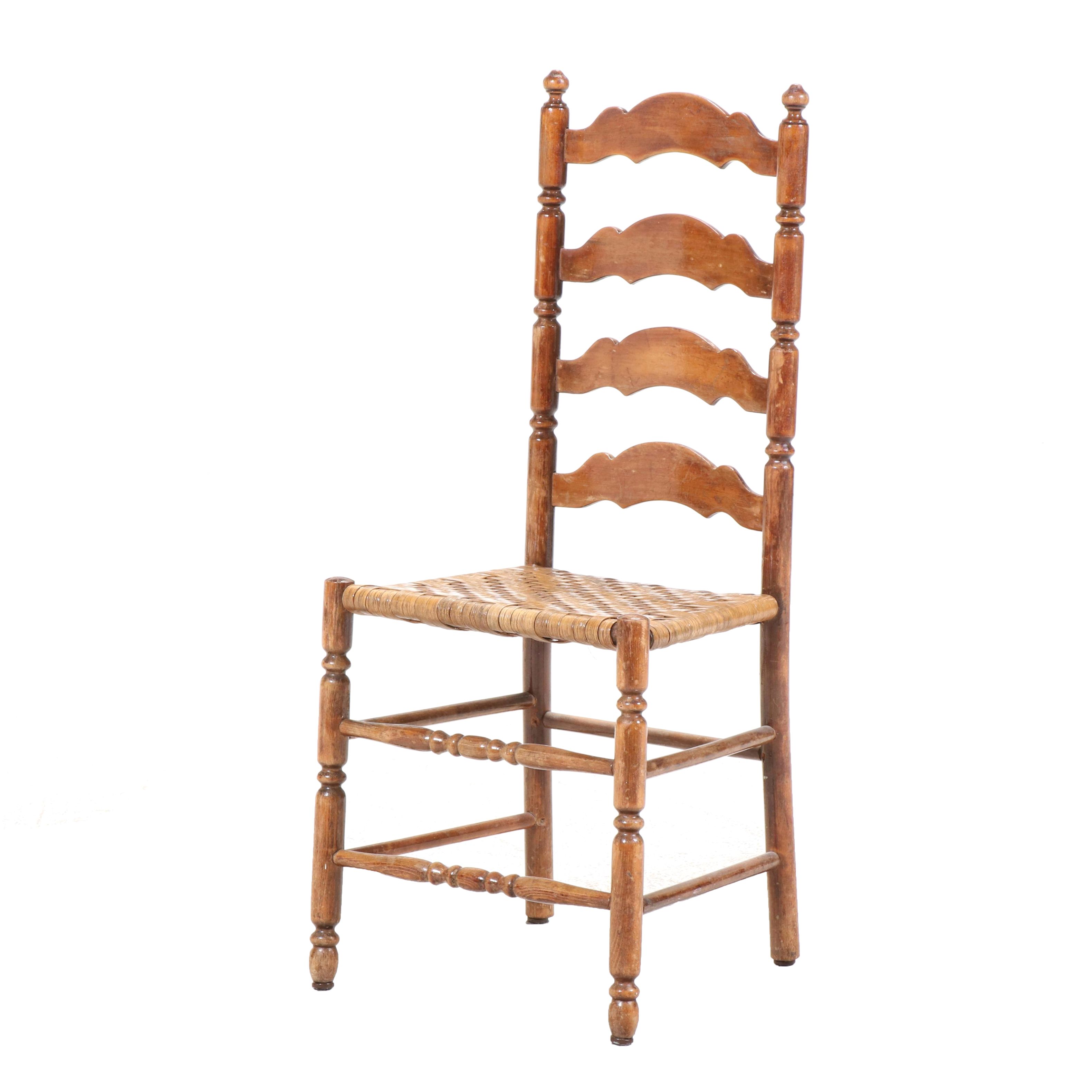 American Colonial Style Hardwood and Woven Splint Seat Side Chair ...