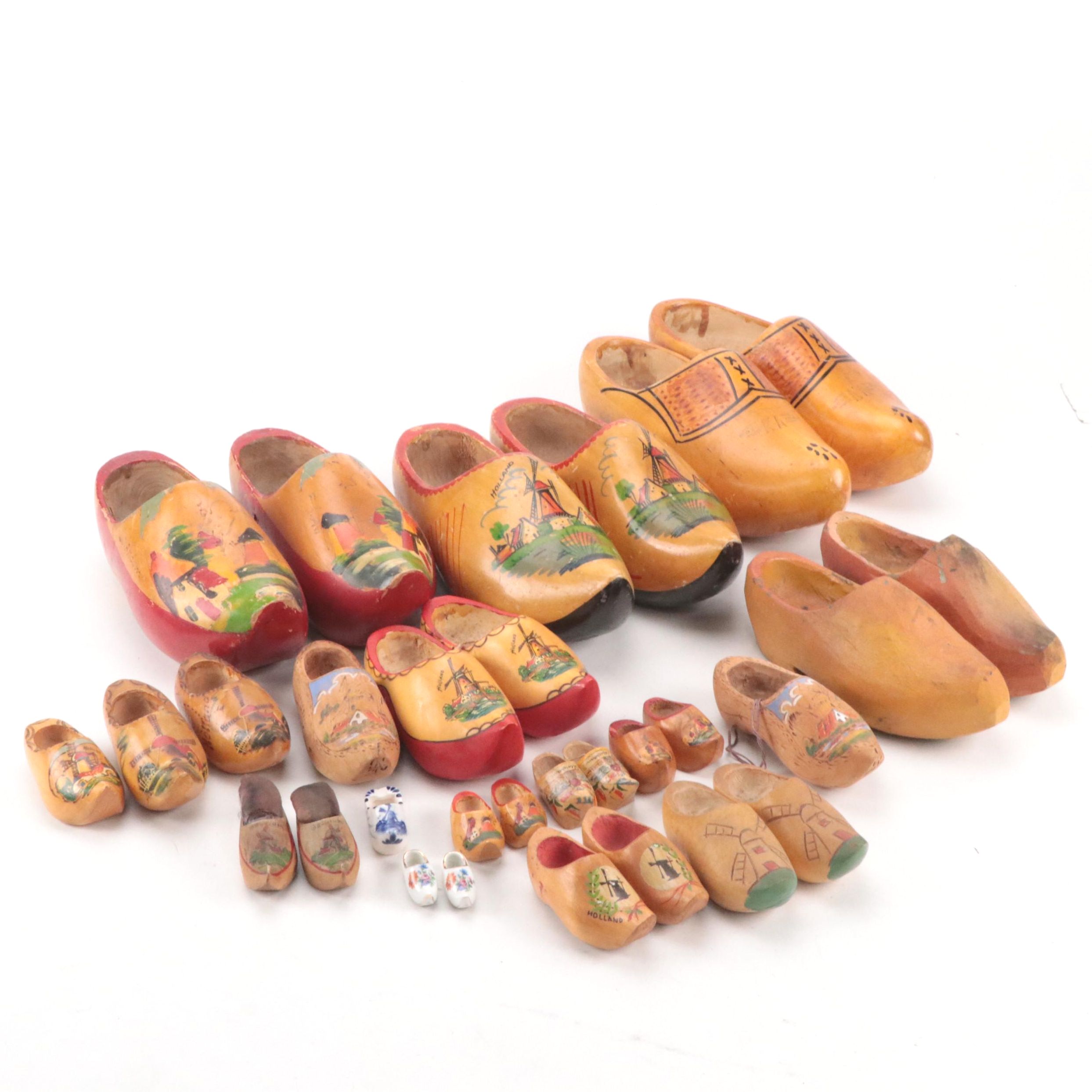 Dutch Souvenir Carved Wood Clogs with Miniature Clogs | EBTH