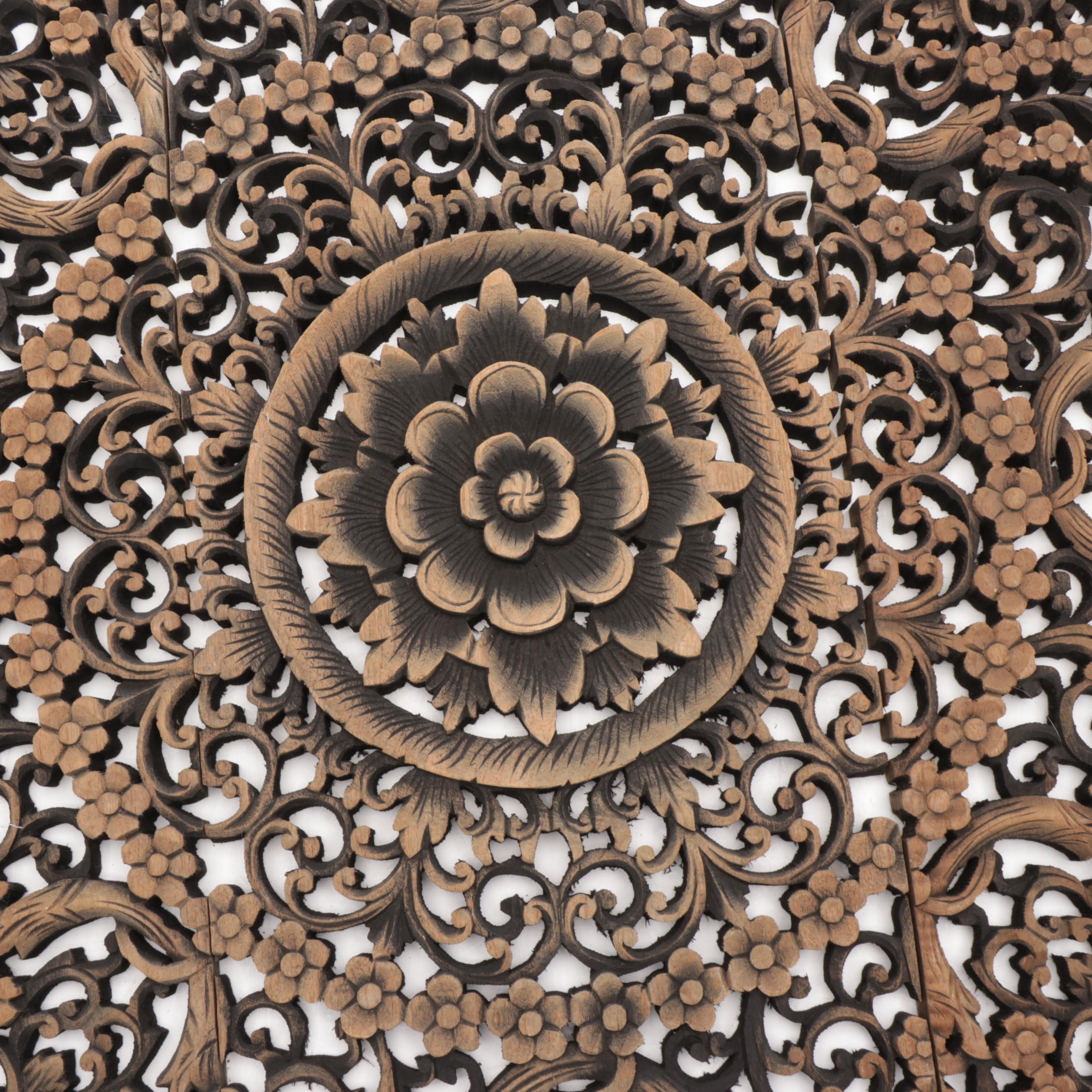 Southeast Asian Carved Wood Lotus Panel | Everything But The House