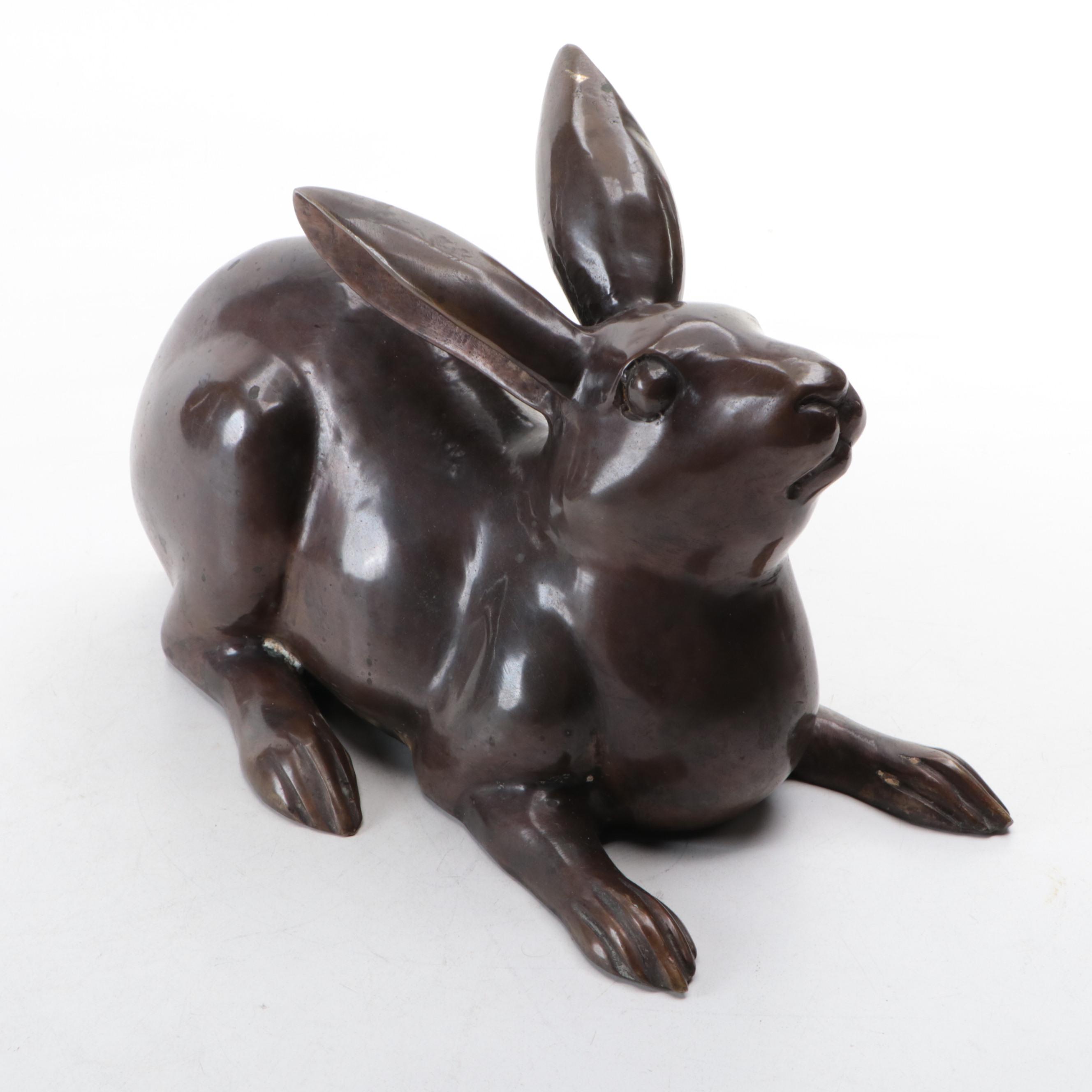 Japanese Bronze Resting Hare Figure | Everything But The House