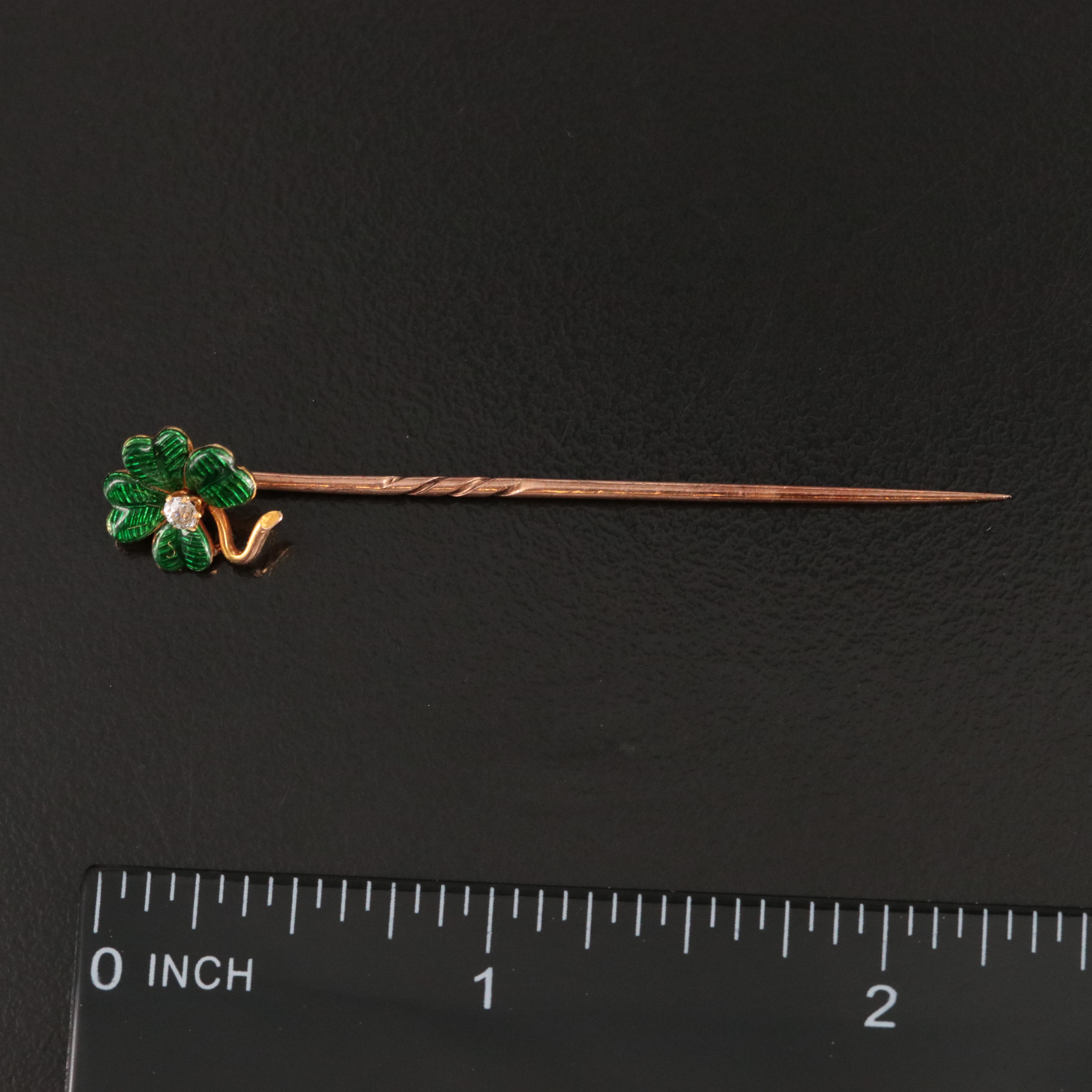 Art Nouveau 10K and 14K Diamond and Enamel Four Leaf Clover Pin ...