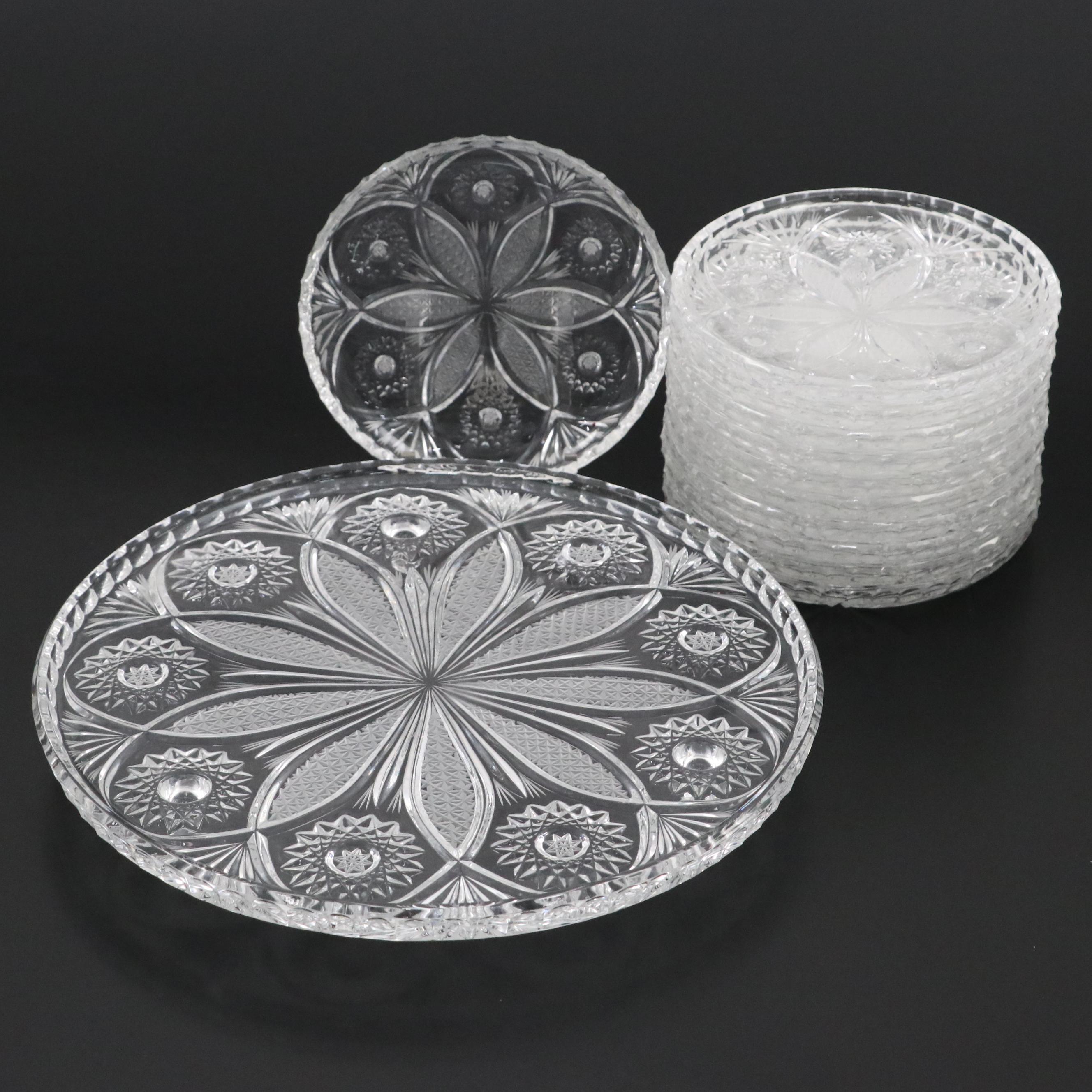 Pressed Glass Footed Serving Plate and Bread & Butter Plates with ...