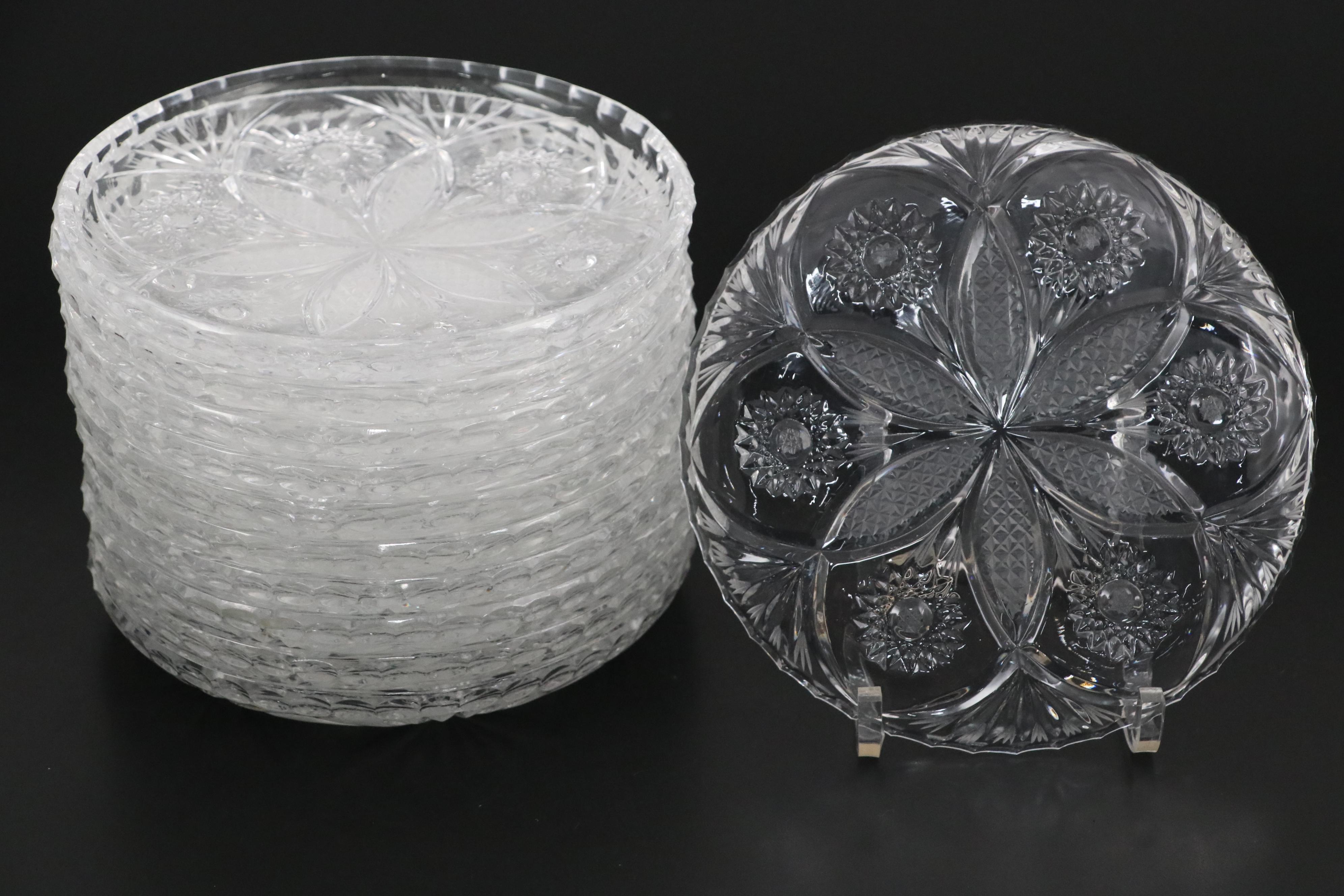 Pressed Glass Footed Serving Plate and Bread & Butter Plates with ...
