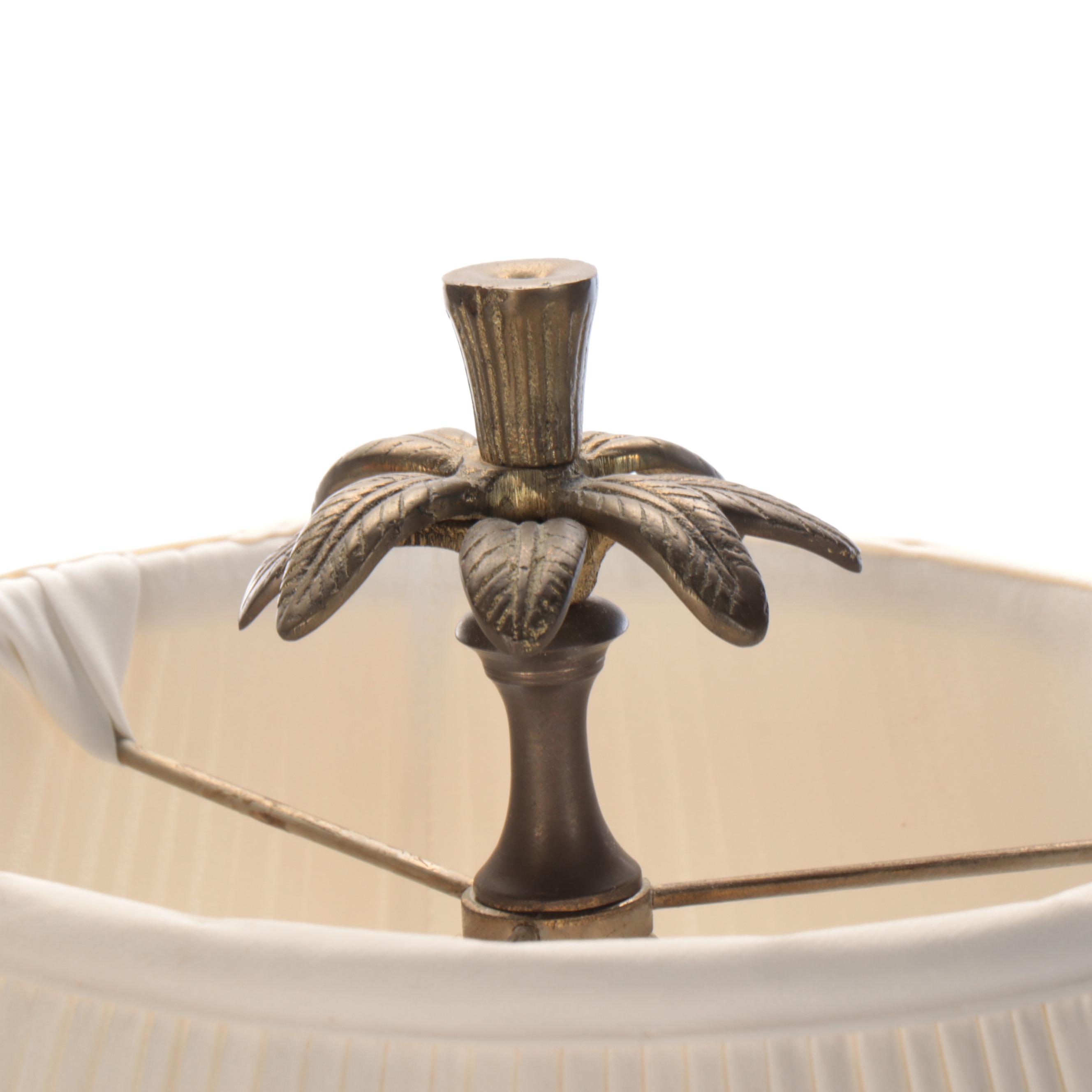 Chapman Bamboo Style Stacked Glass on Brass Table Lamp & Brass Palm ...