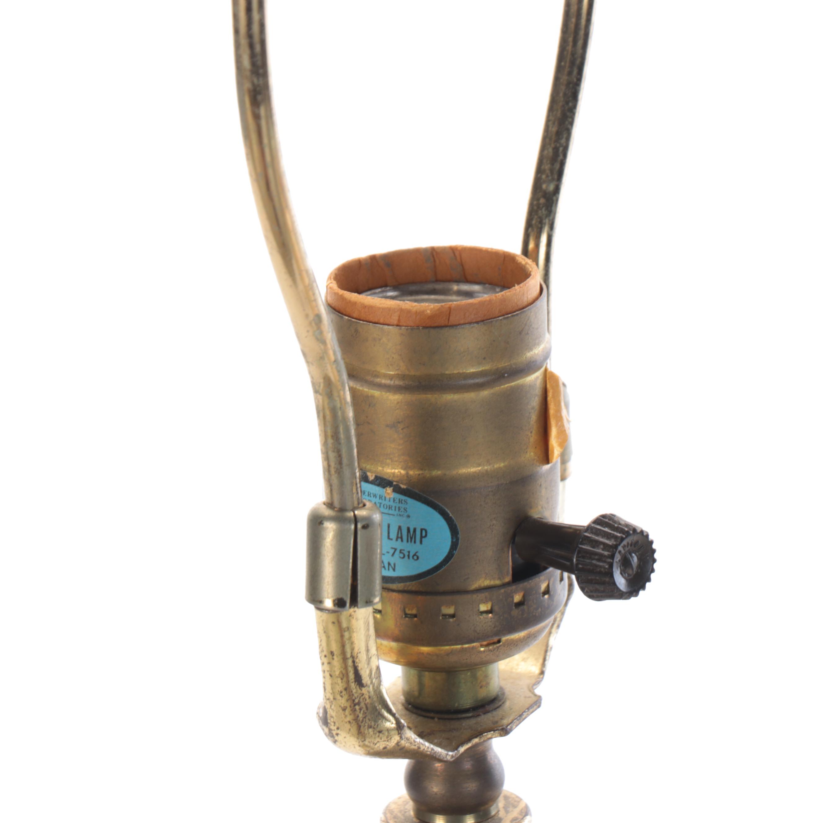 Chapman Bamboo Style Stacked Glass on Brass Table Lamp & Brass Palm ...