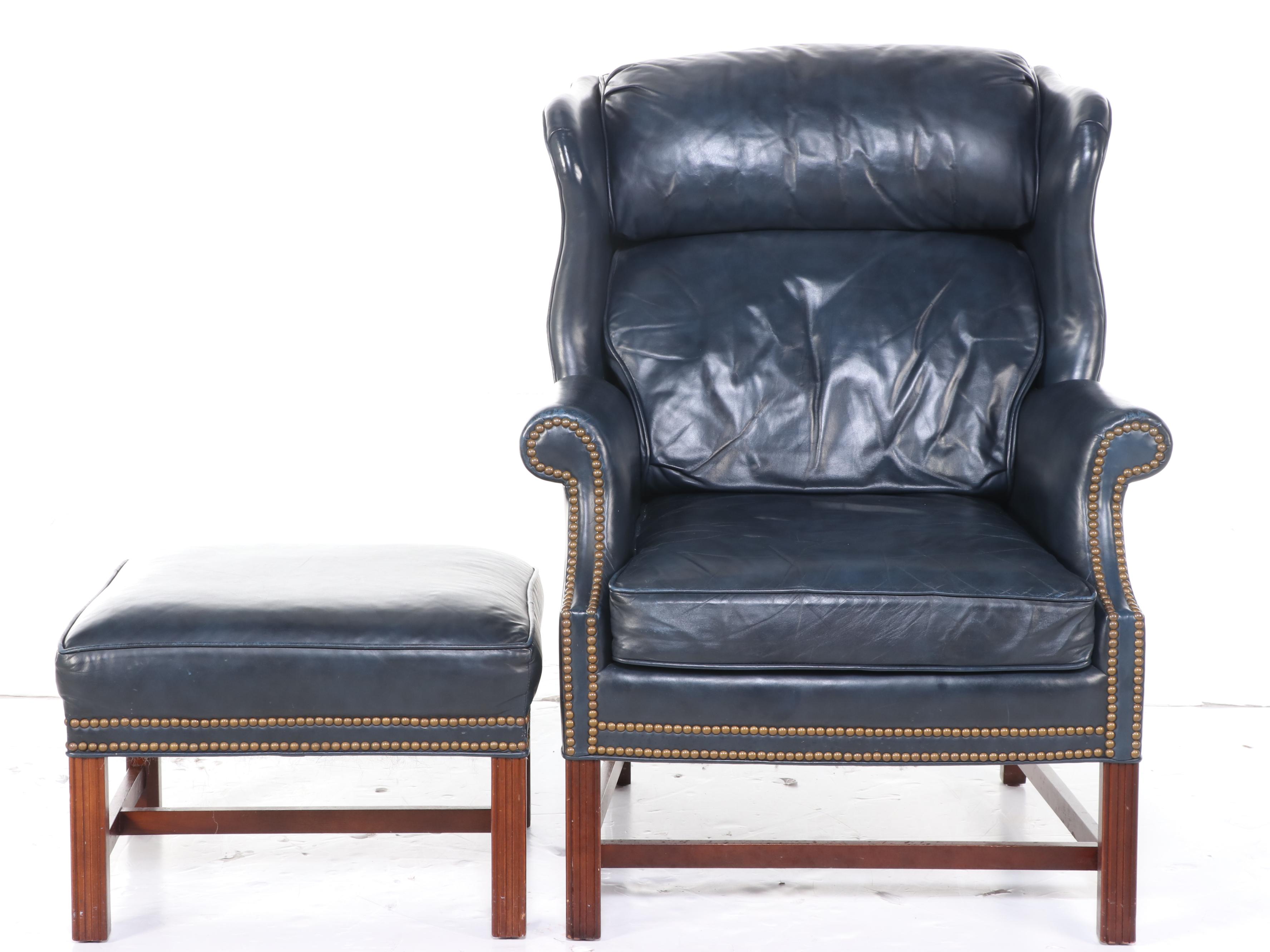 Federal Style Leather Wingback Chair and Ottoman | Everything But The House
