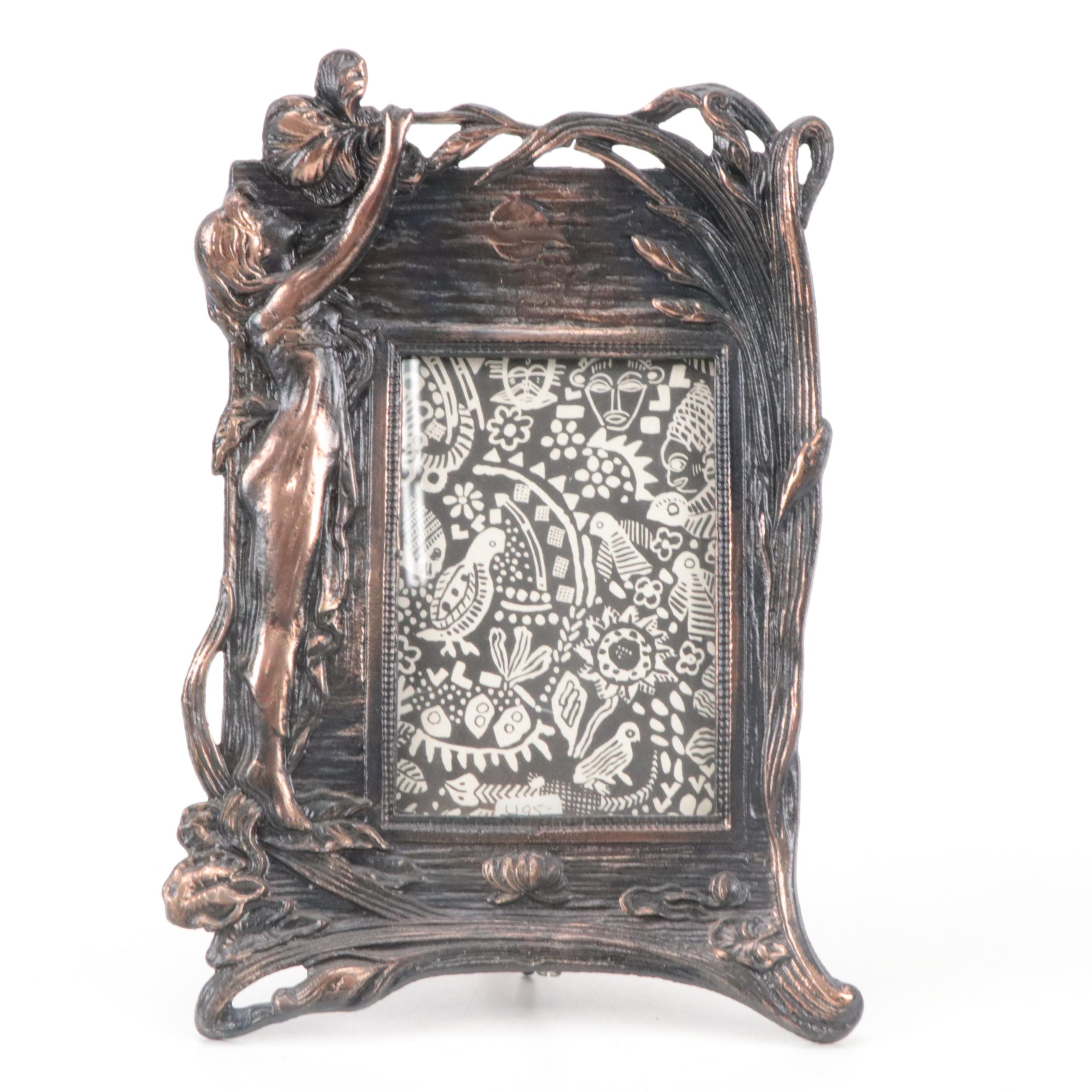 Art Nouveau Style Cast Metal Picture Frame with Pair of Candlesticks ...