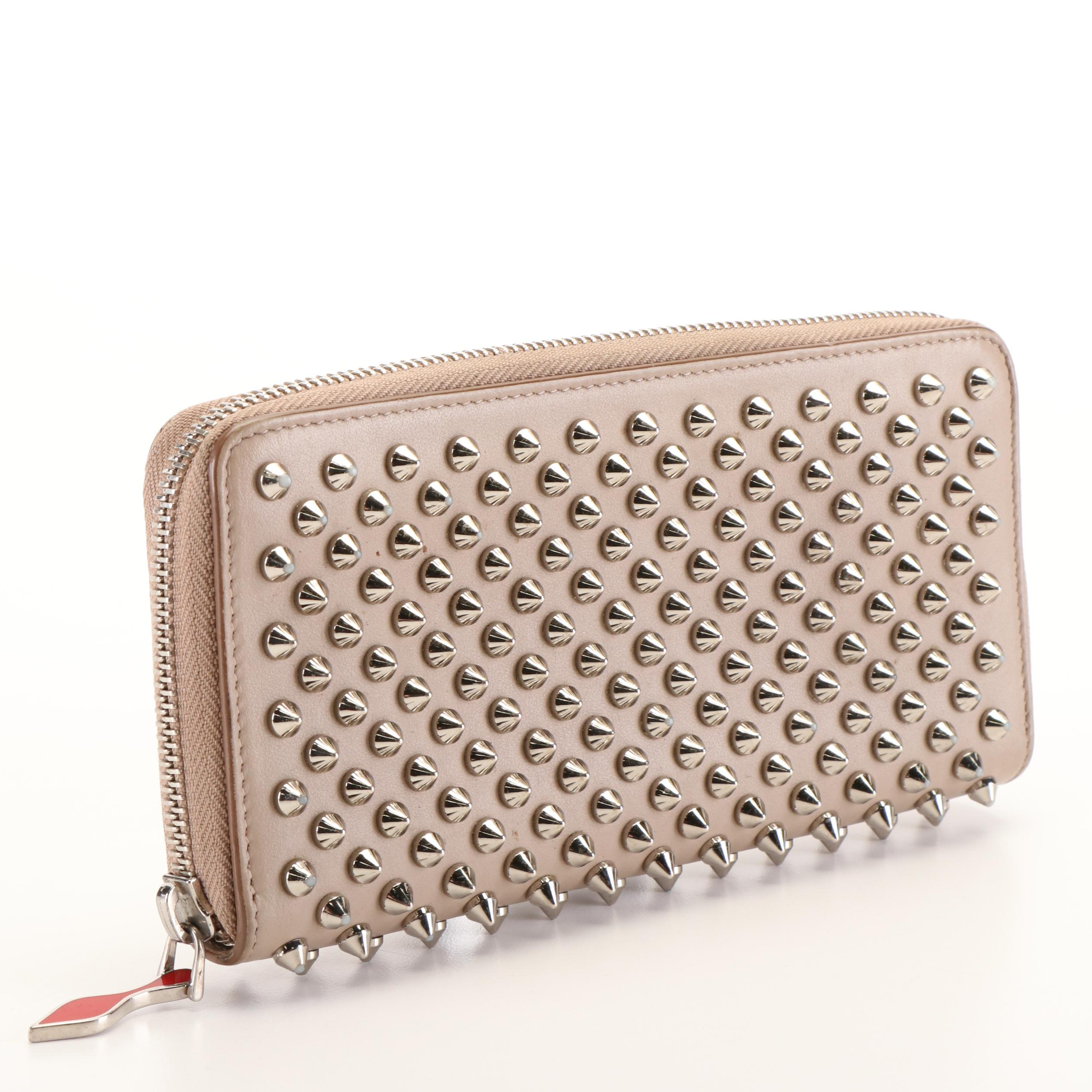 Christian Louboutin Panettone Spike Beige Leather Zip Around Wallet | EBTH