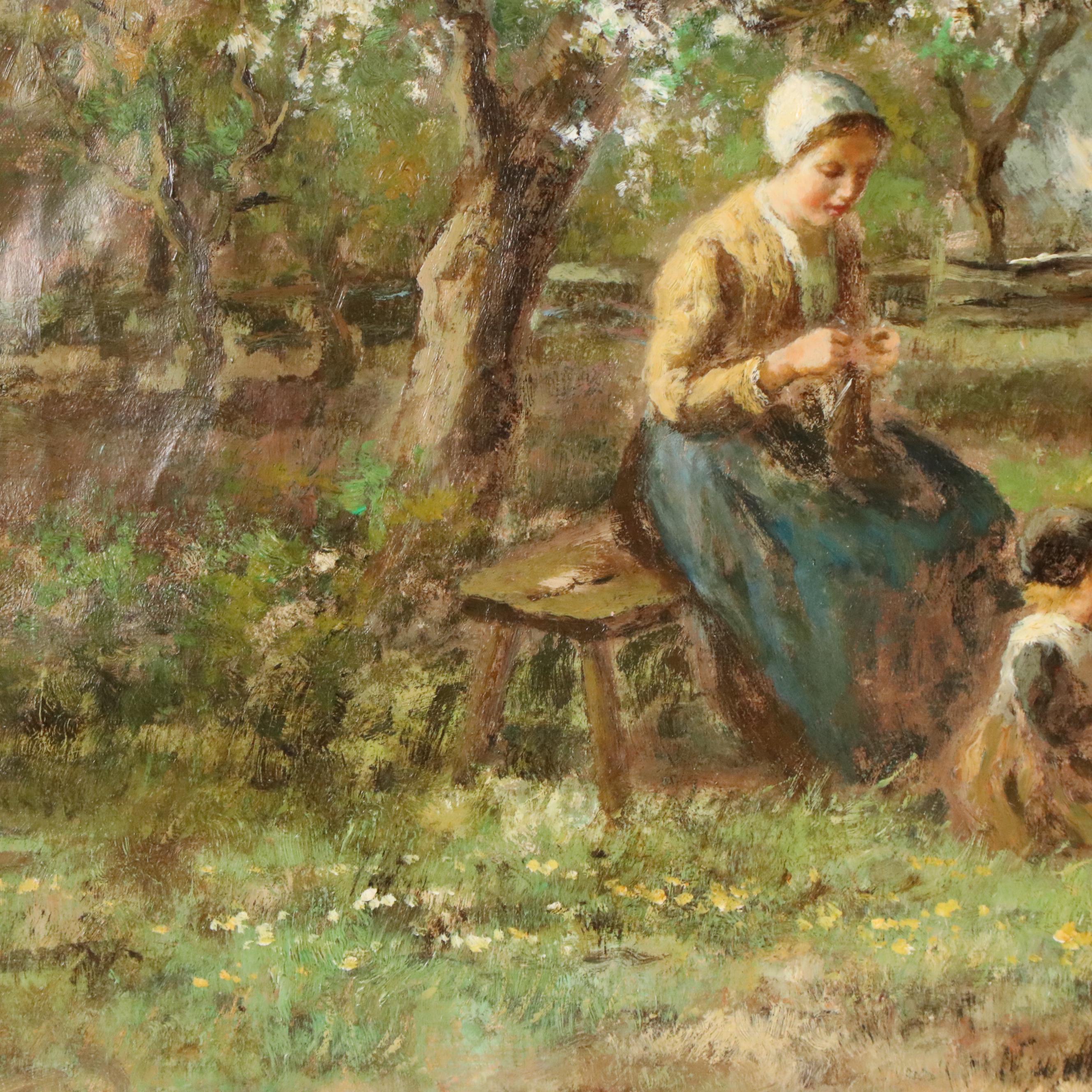 Cornelius Bouter Oil Painting of Children and Goat In Orchard | EBTH