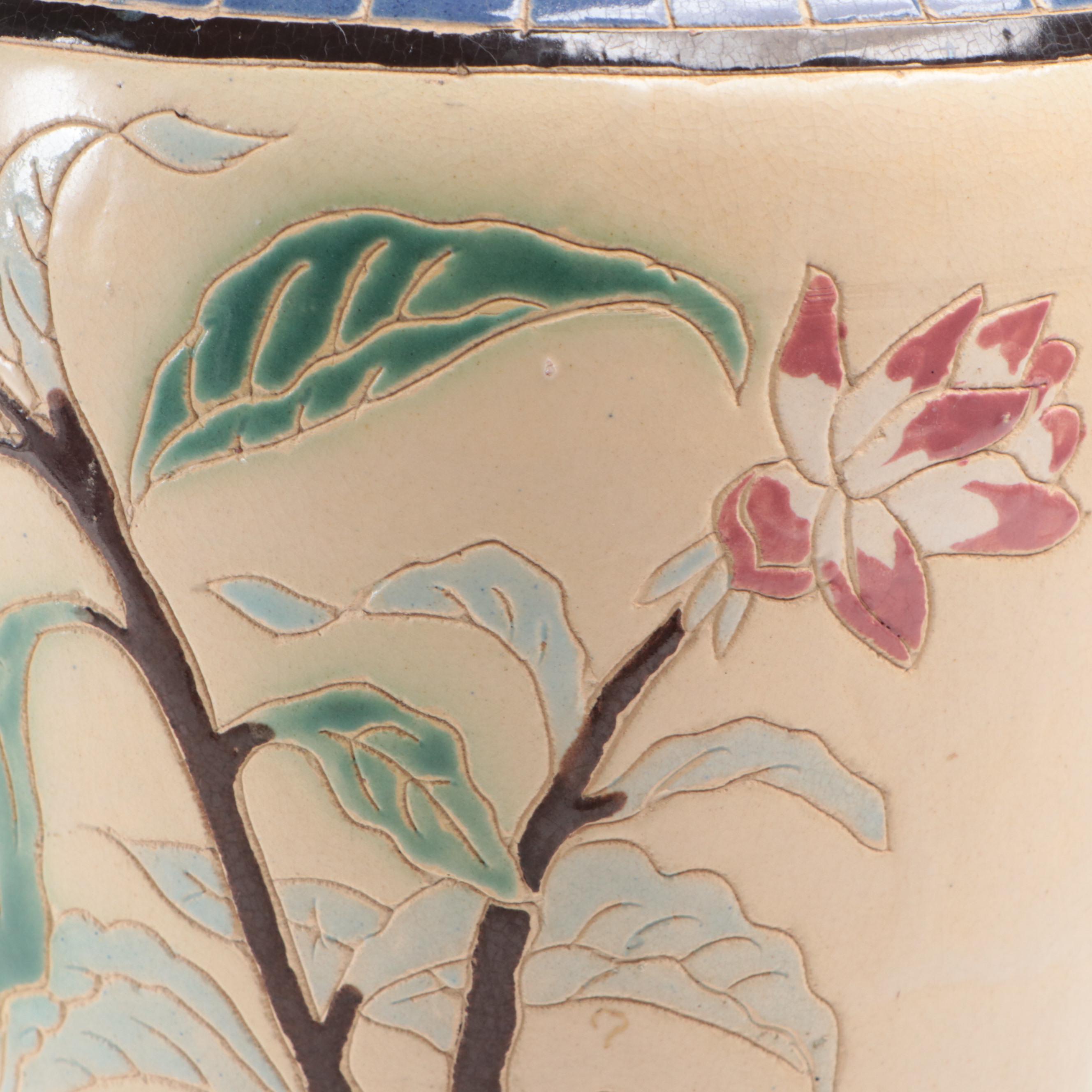 Handmade Floral Motif Ceramic Floor Vase | EBTH