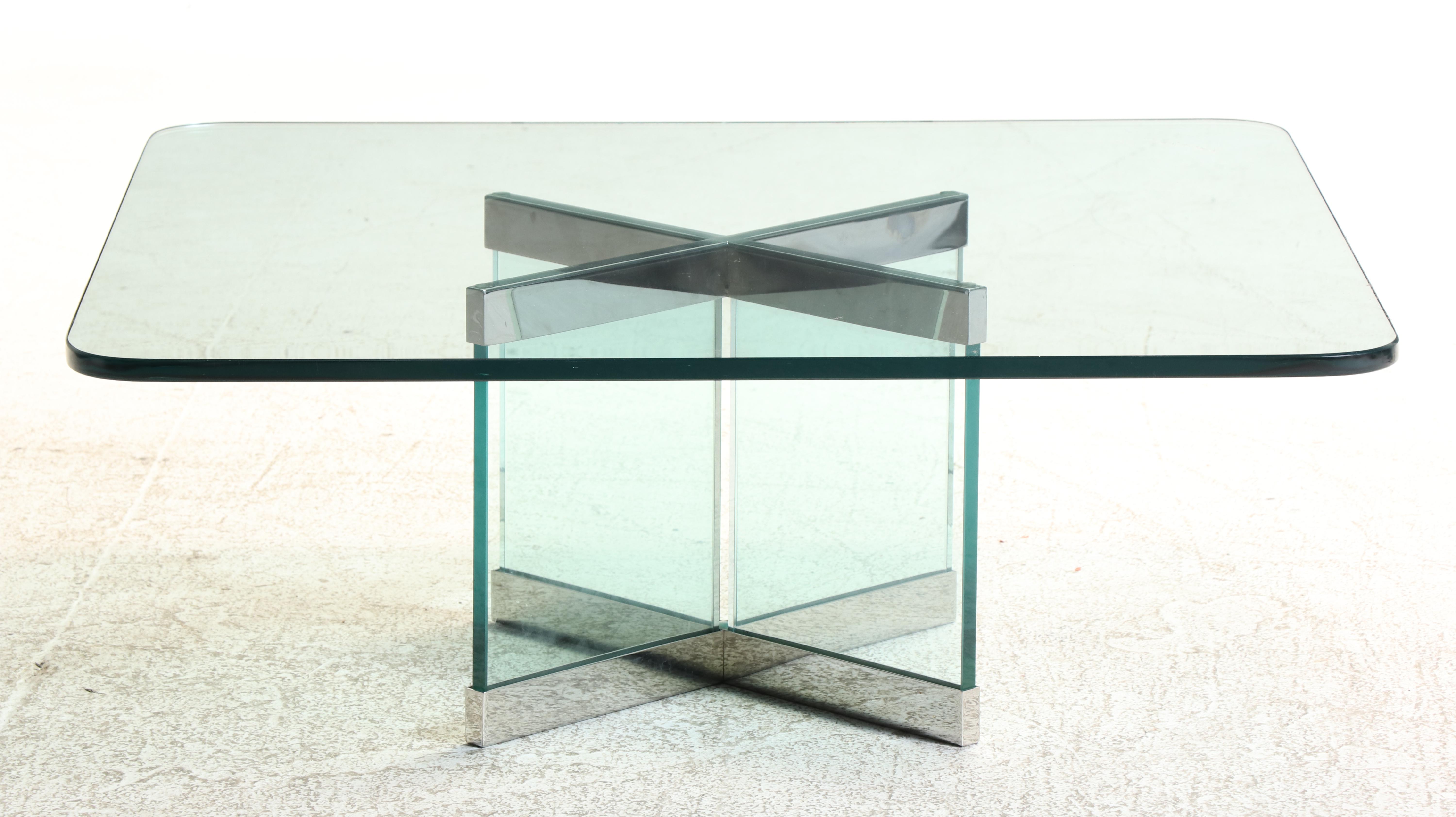 Modernist Chrome and Glass X-Base Coffee Table, Manner of Pace Intl ...
