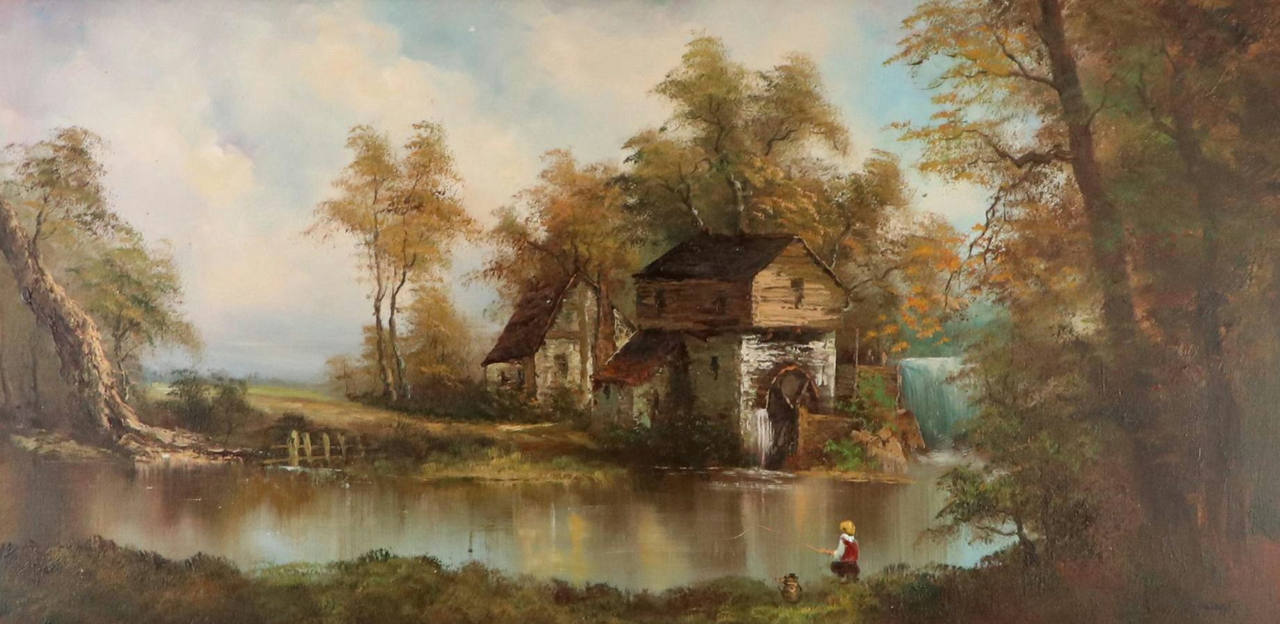 Irene Cafieri Riverscape Oil Painting of Fisherman Along Waterline | EBTH