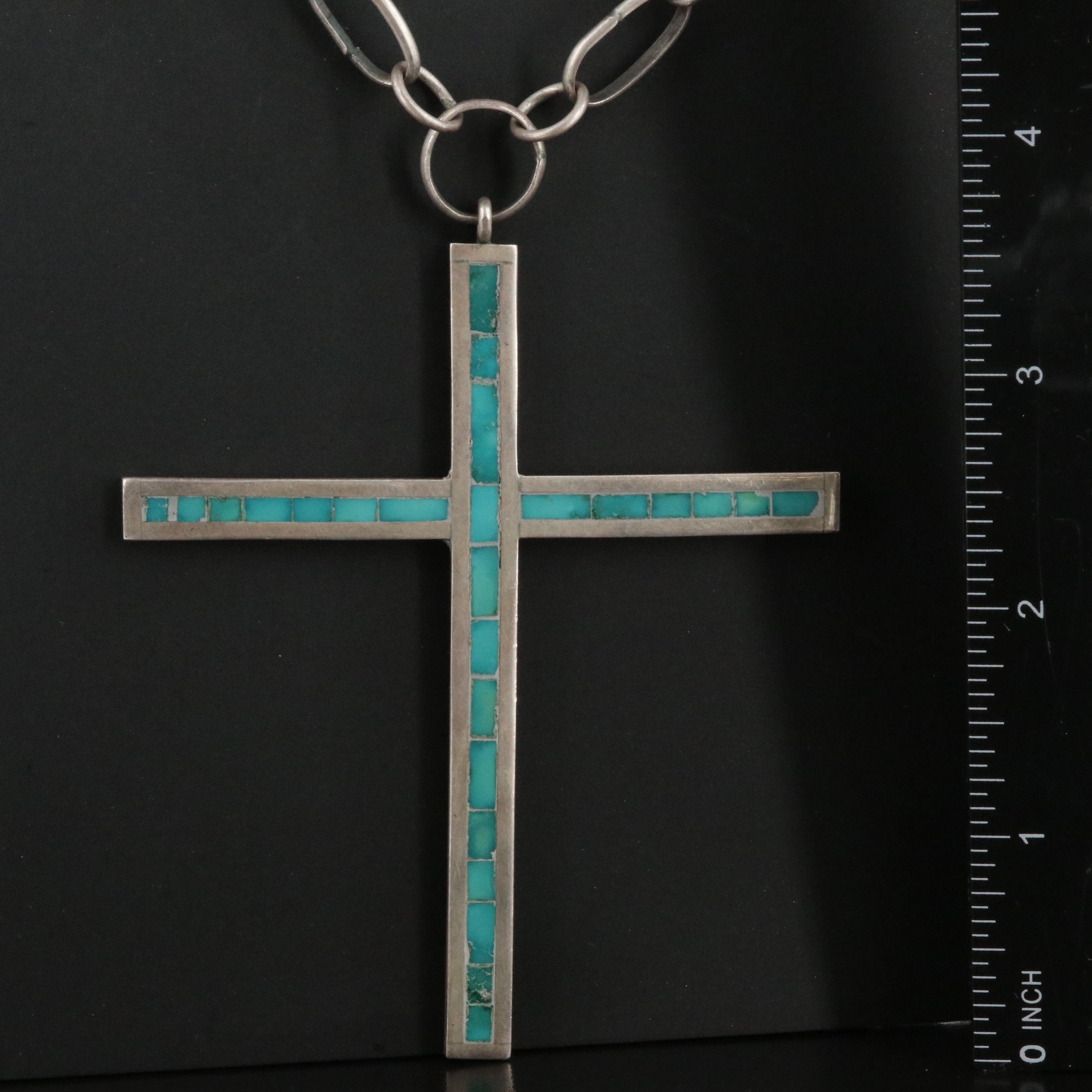 Western Style Sterling Turquoise Inlay Cross Necklace | Everything But ...