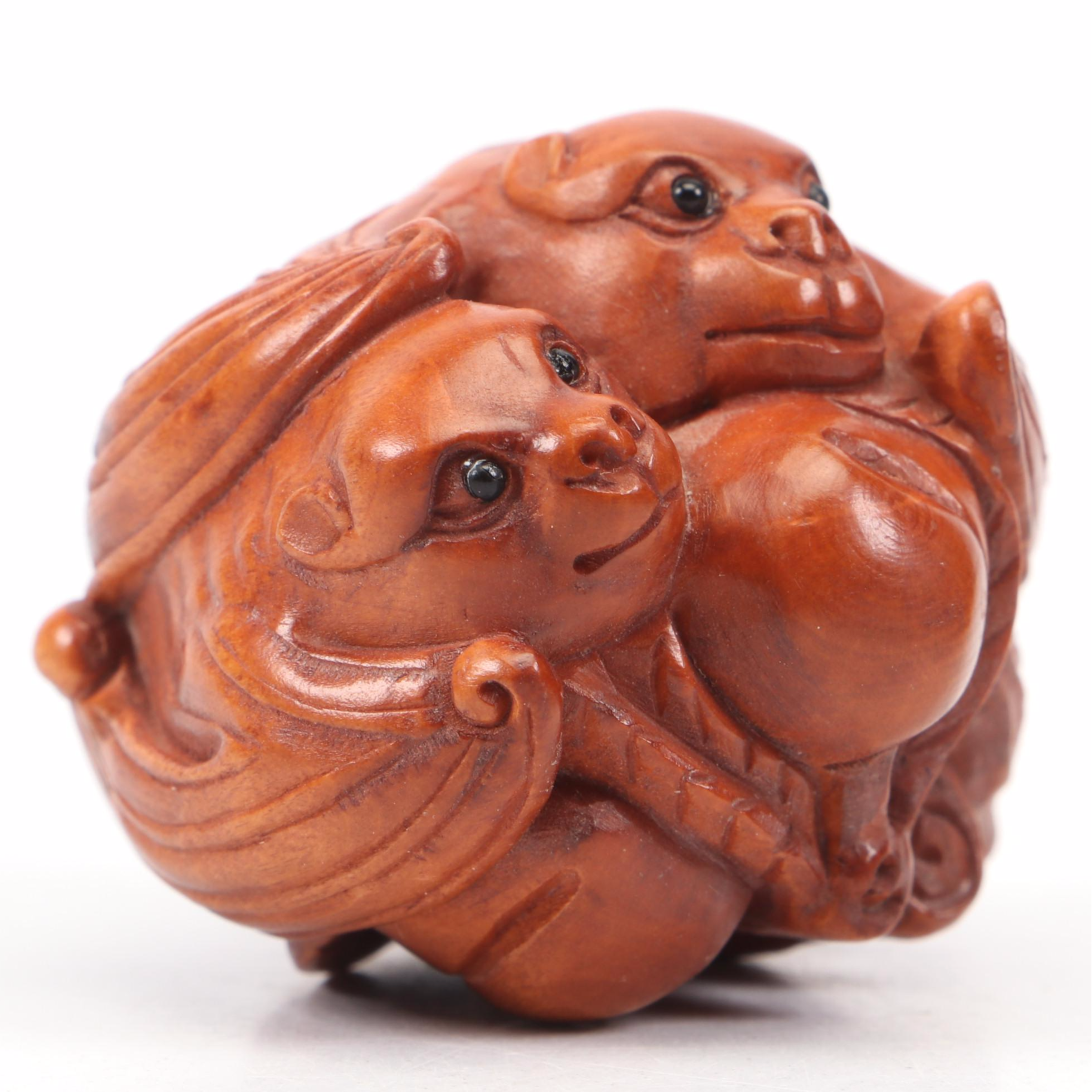 Artist Signed Japanese Carved Wood Fruit Bat Netsuke | Everything But ...