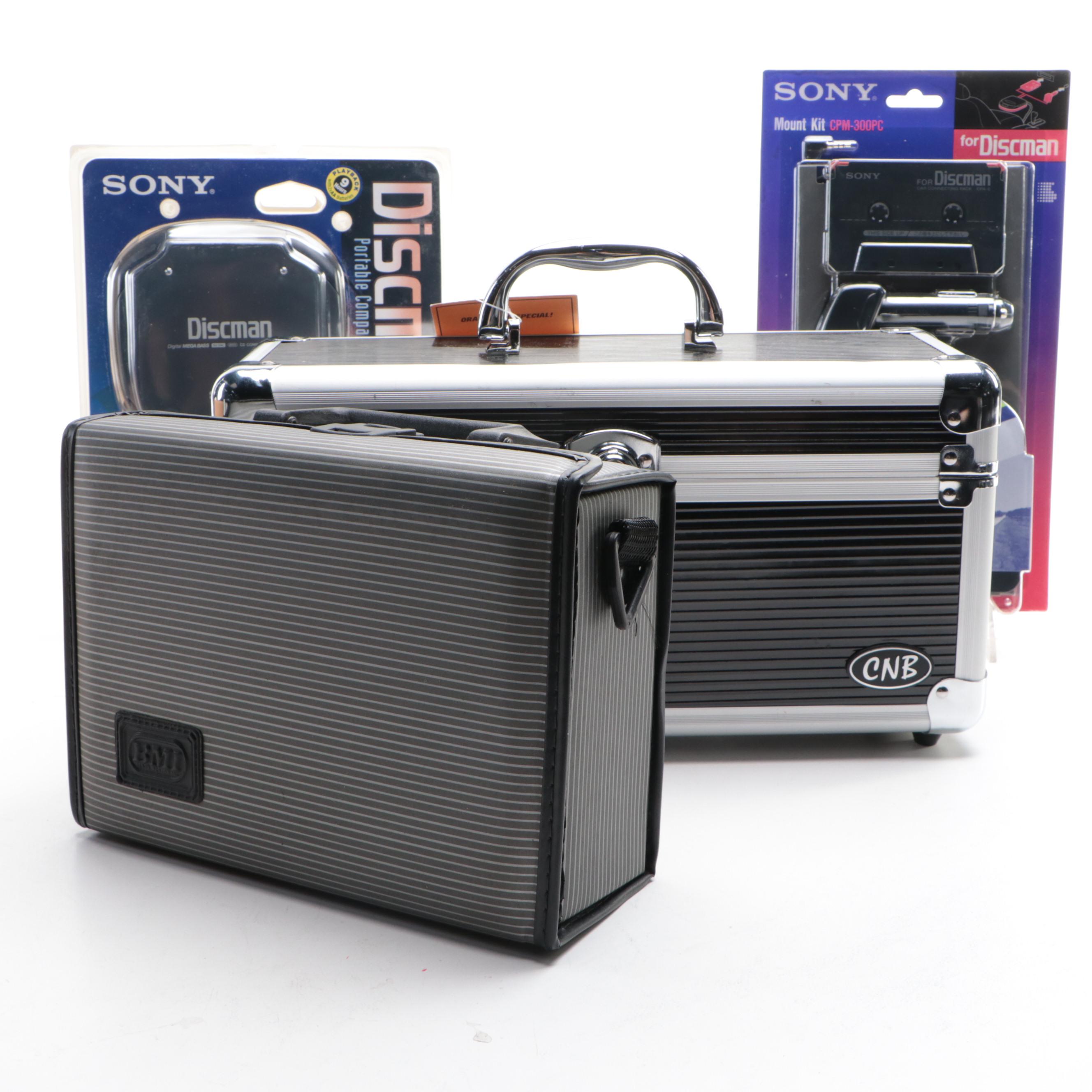 Sony Discman & Car Mount Kit with Audio Cassette Tapes and Hard Cases ...