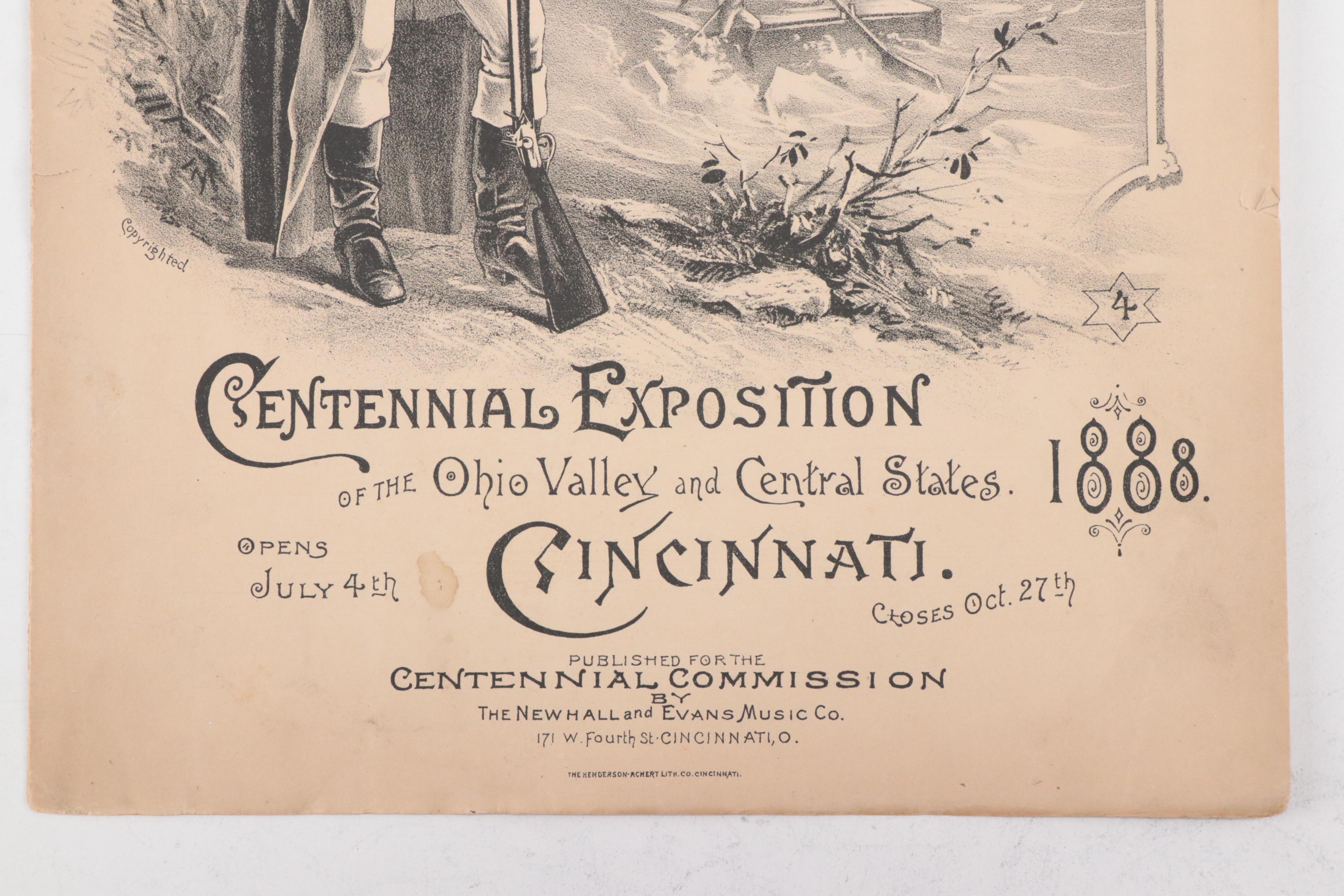 1888 Cincinnati "Centennial March" Large Format Commemorative Sheet ...