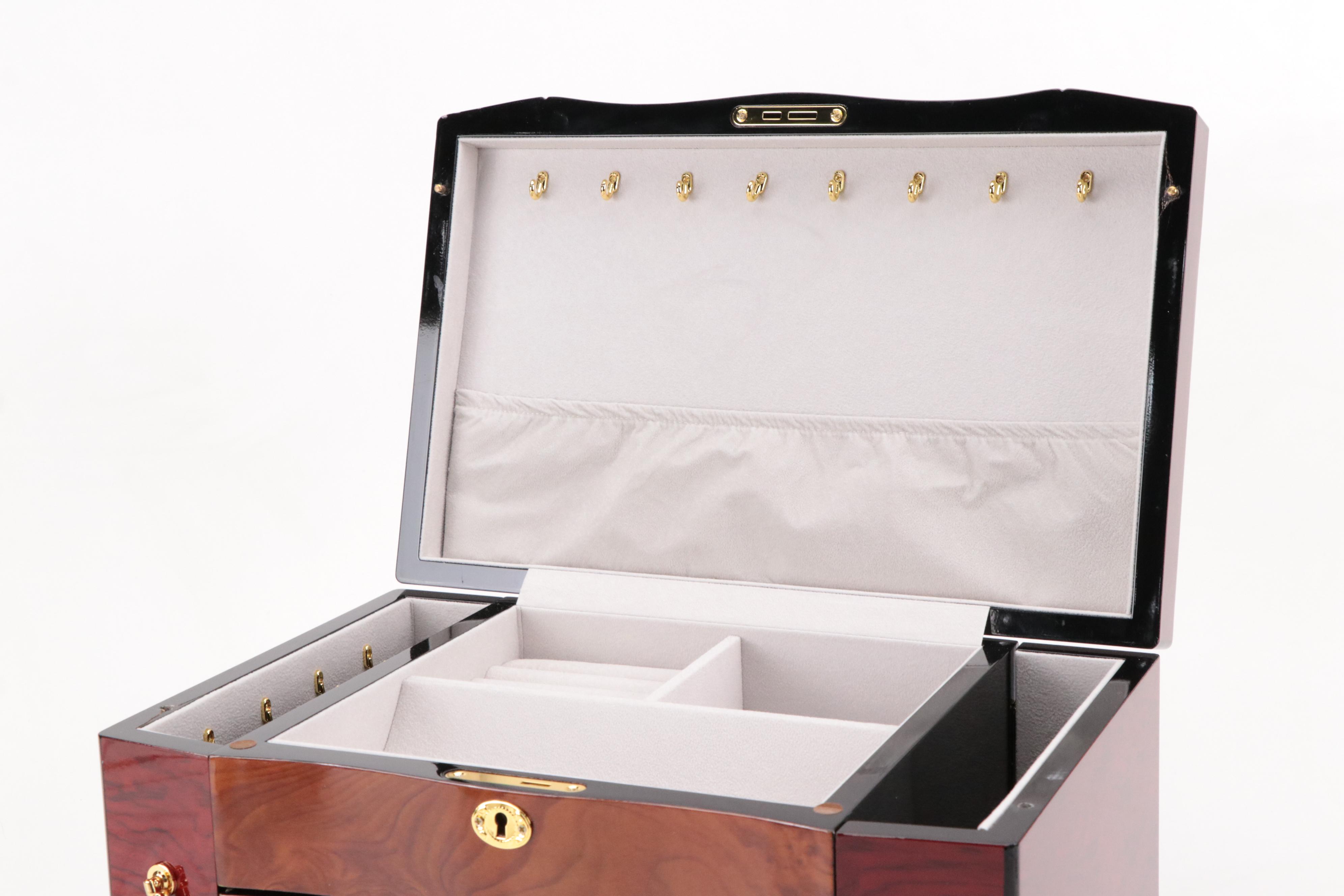 Jere High Gloss Burl Wood Finish Jewelry Box | Everything But The House