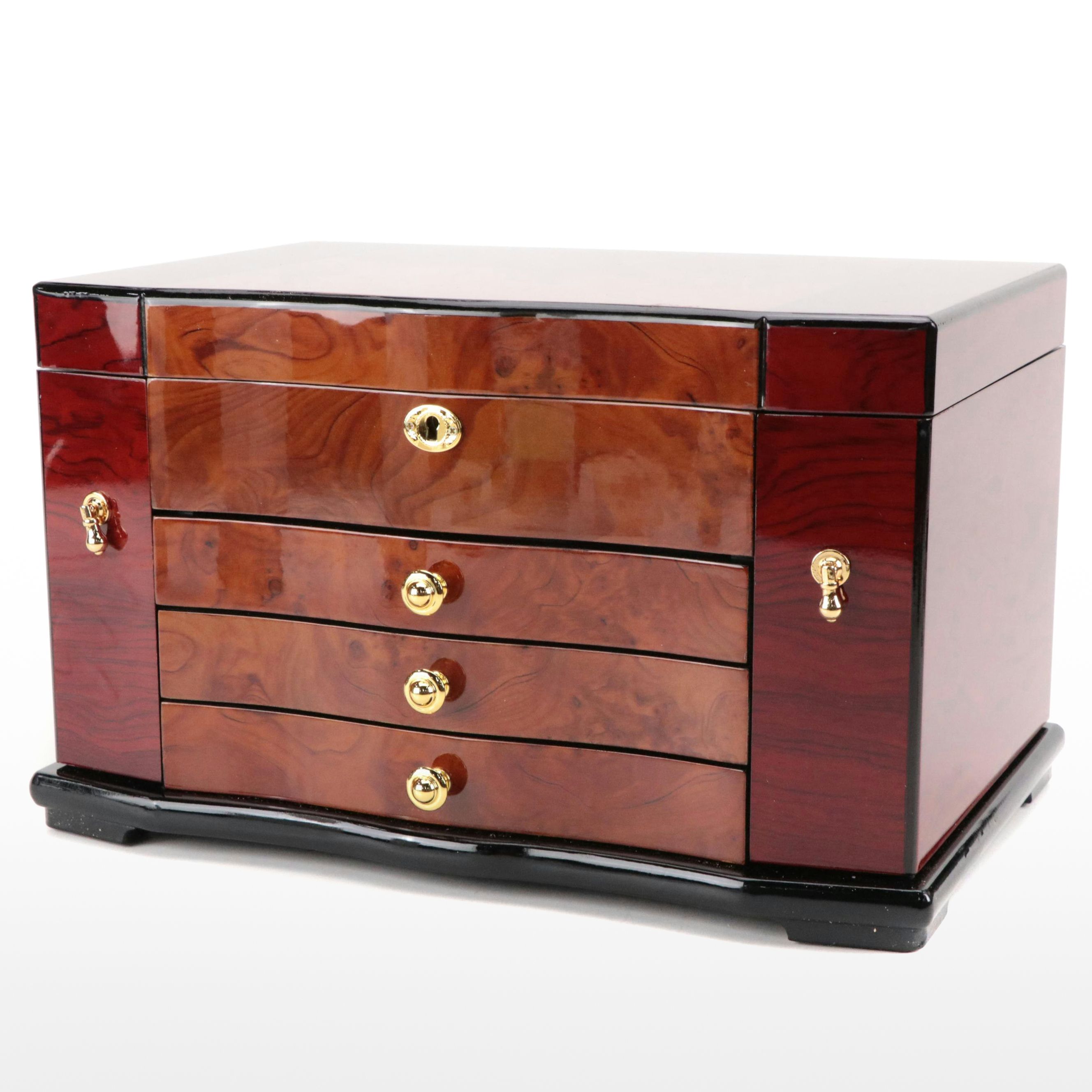Jere High Gloss Burl Wood Finish Jewelry Box | Everything But The House