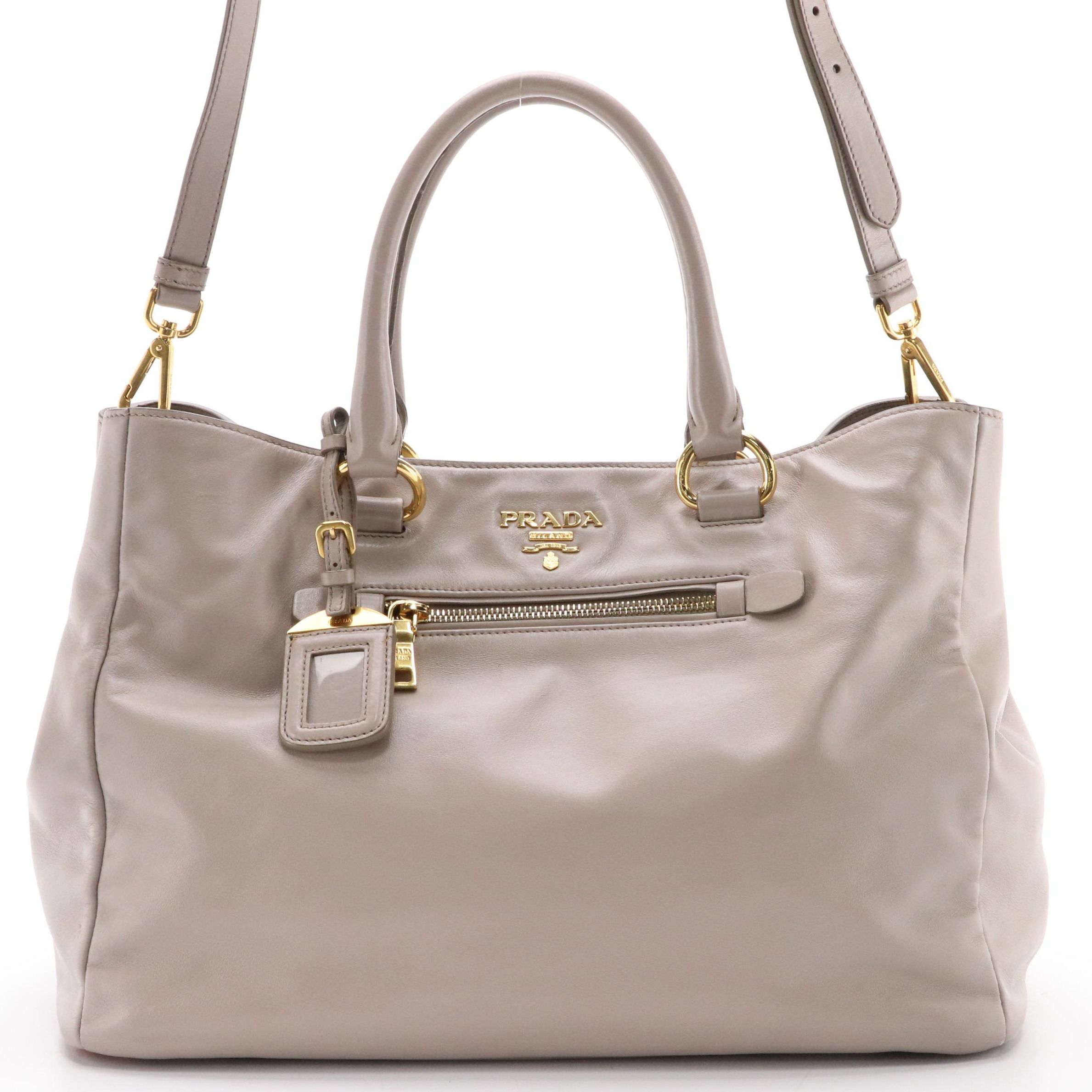 Prada Taupe Beige Leather Two-Way Tote Bag | Everything But The House
