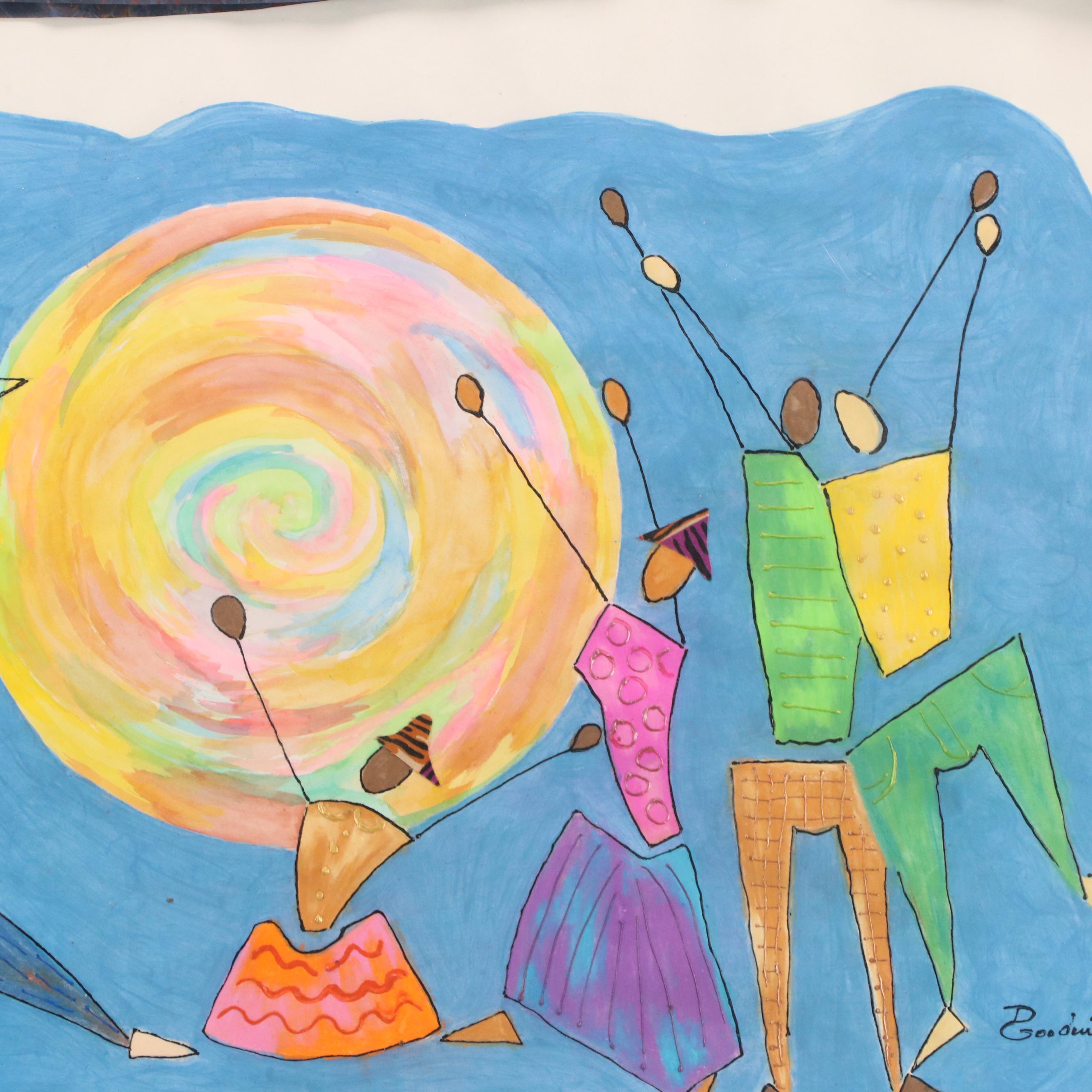 D. Goodwin Mixed Media Painting of Stylized Figures | Everything But ...