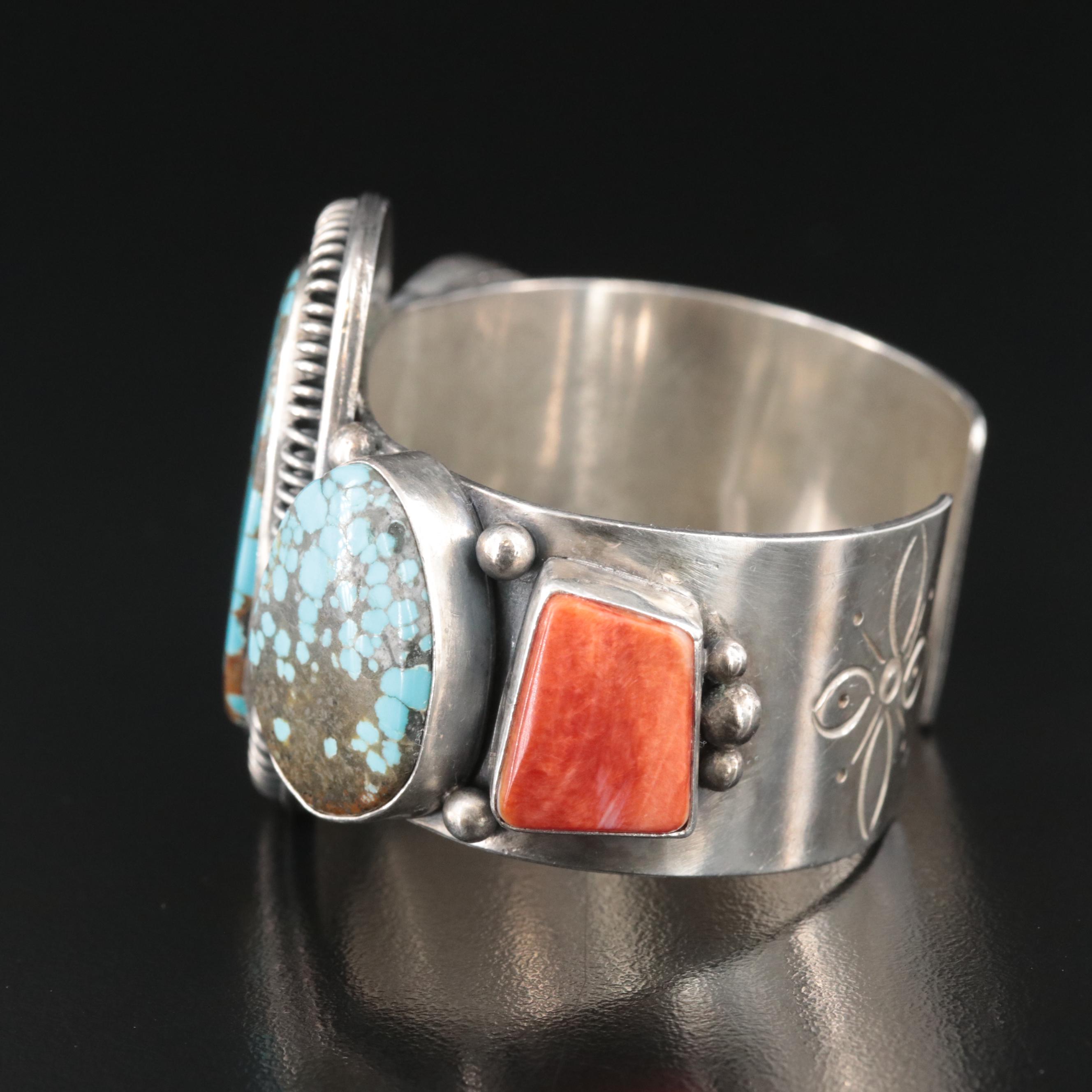Elle Jackson Navajo Diné Sterling Turquoise and Spiny Oyster Cuff ...