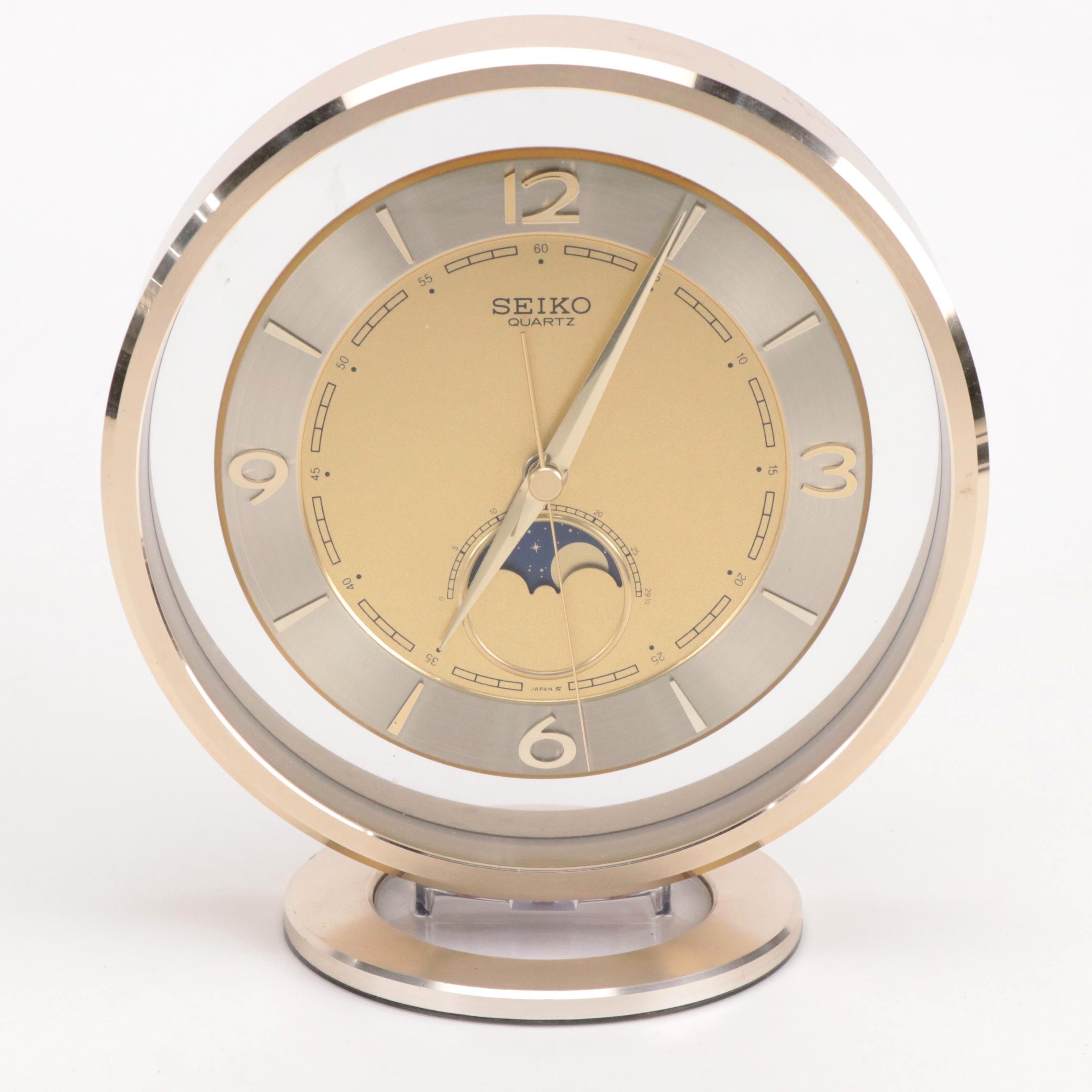 Seiko Brass and Gold Moon Phase Quartz Desk Clock | EBTH