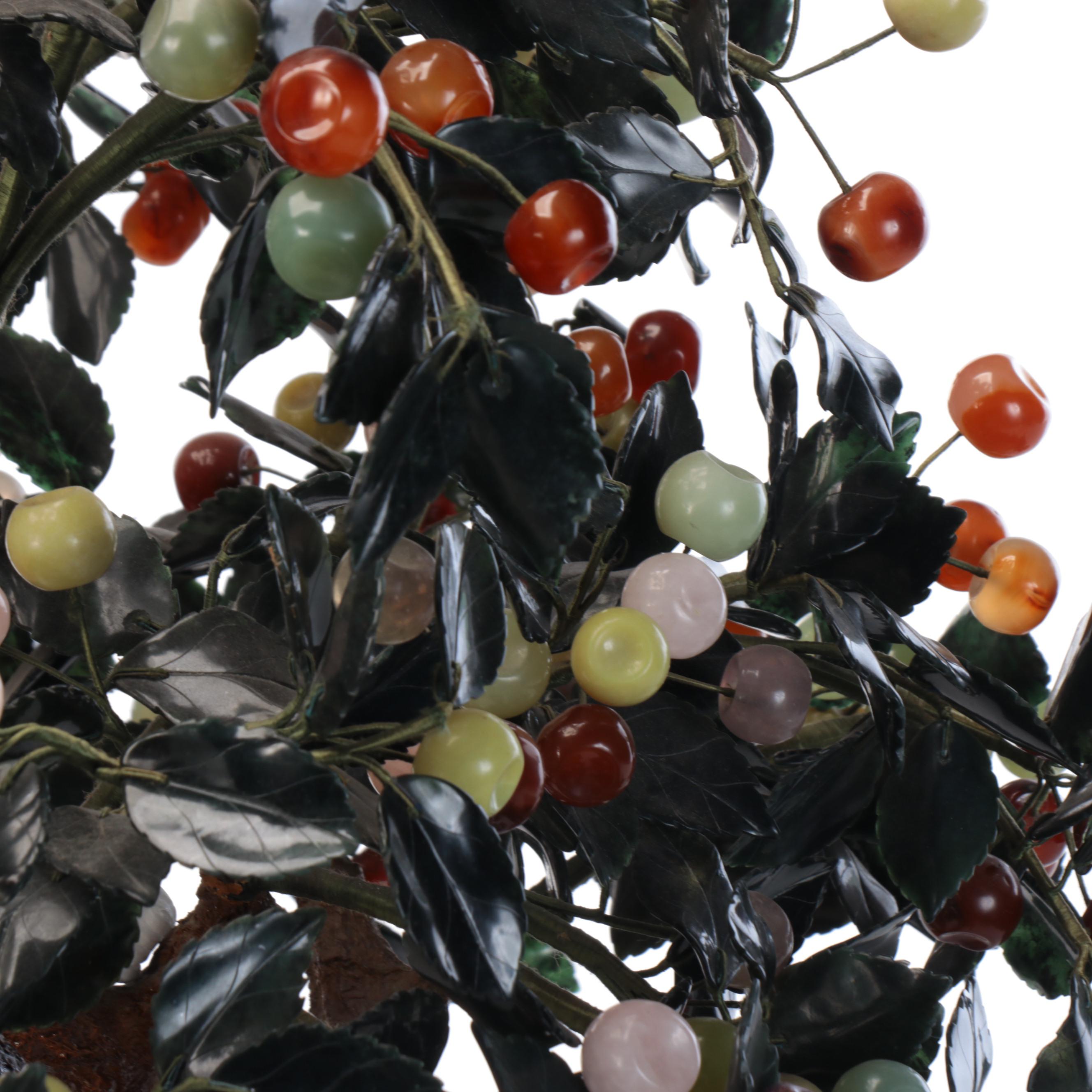 Chinese Serpentine and Gemstone Bonsai Trees with Cloisonné Enamel Pots ...