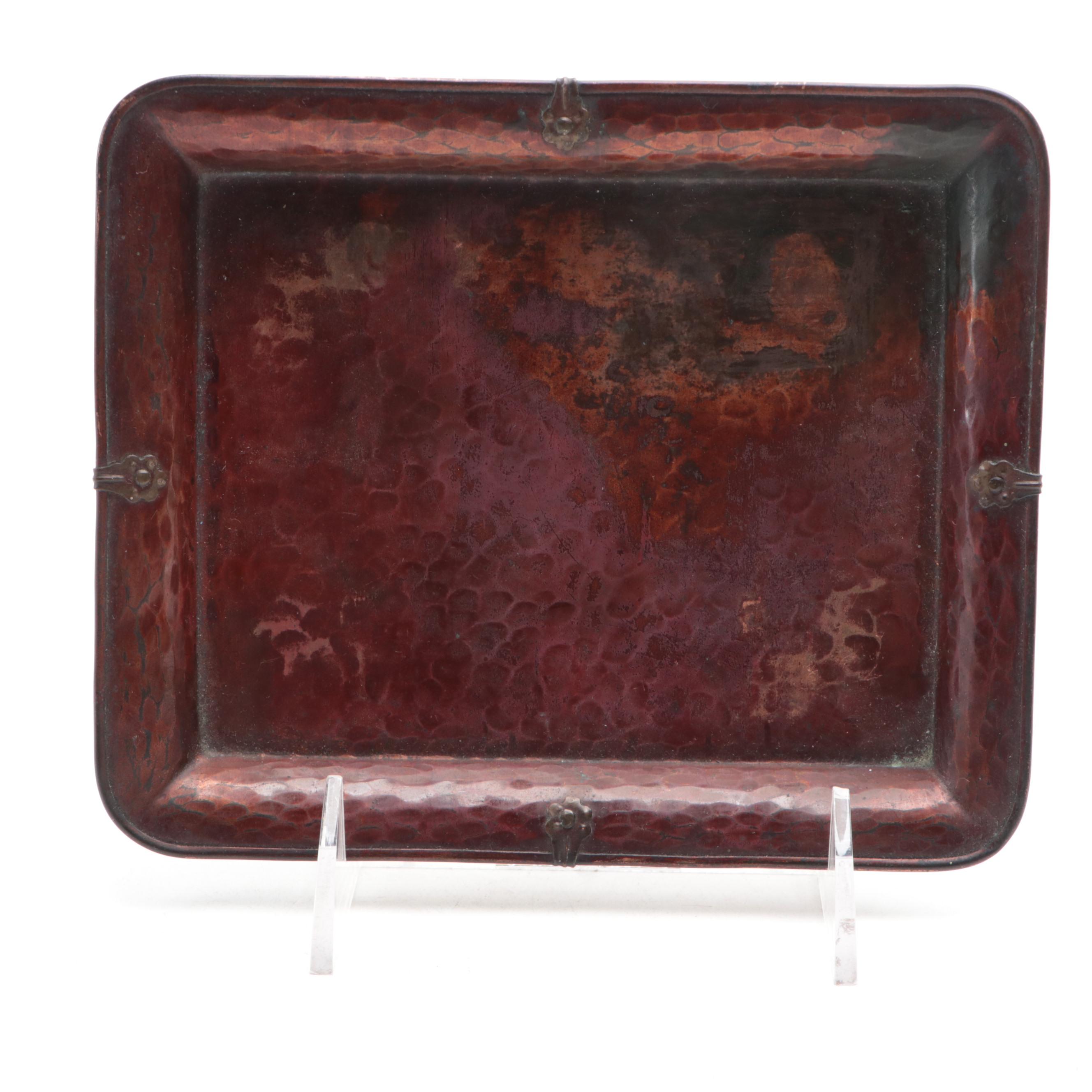 Japanese Hammered Copper Box with Phoenix Seal and Copper Tray | EBTH