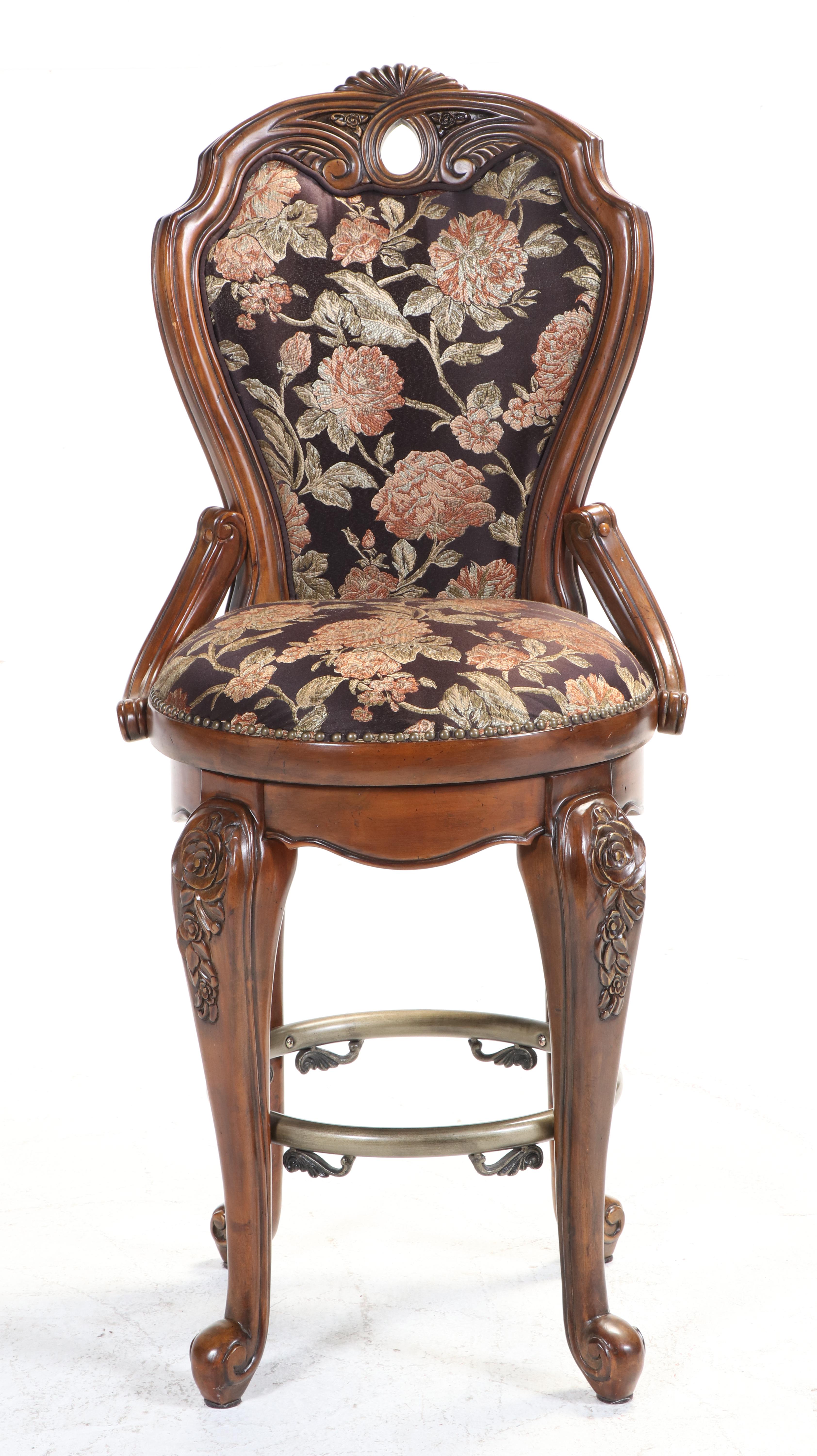 Four Michael Amini Rococo Revival Style Floral Upholstered Wood Island ...