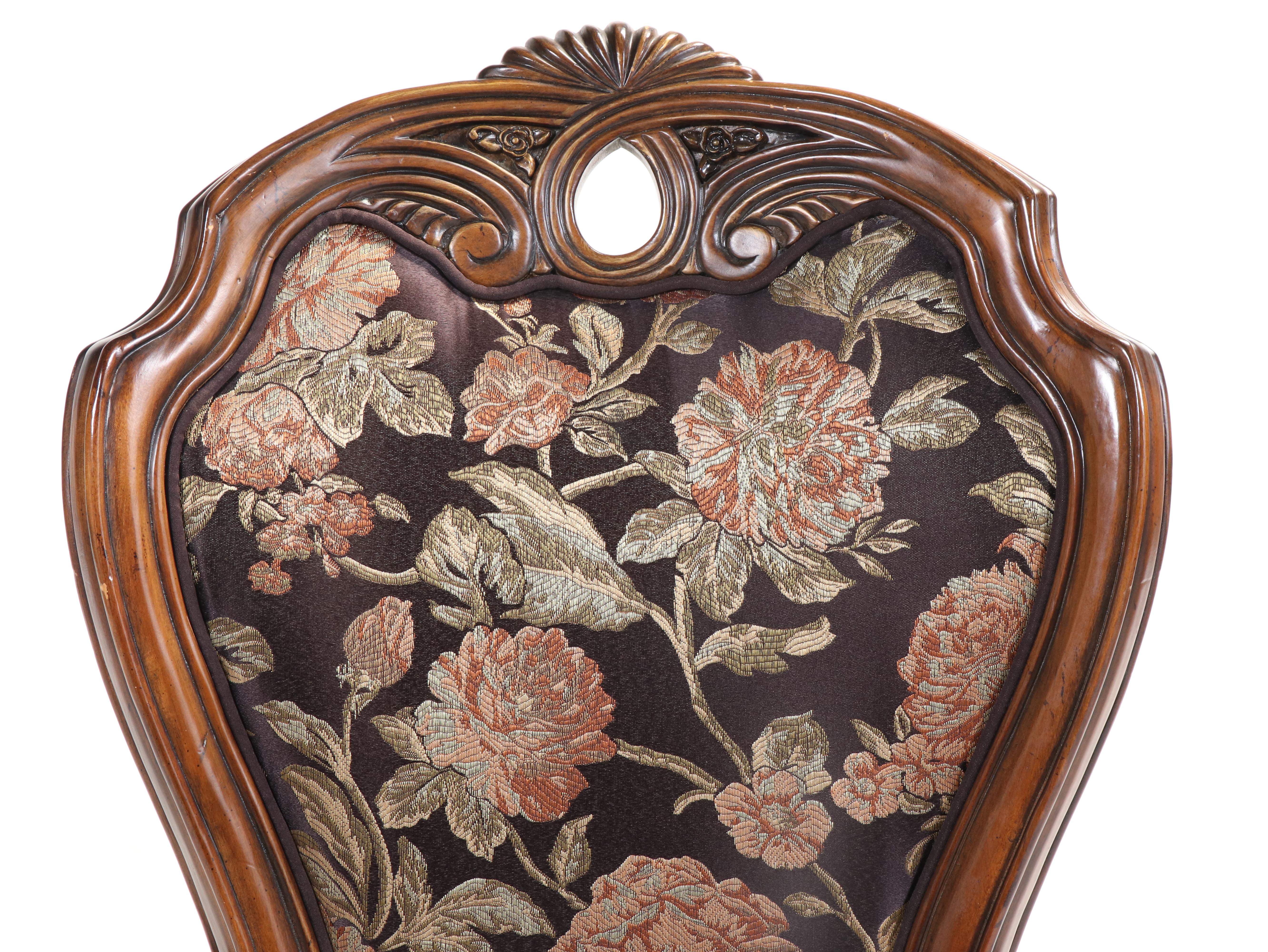 Four Michael Amini Rococo Revival Style Floral Upholstered Wood Island ...