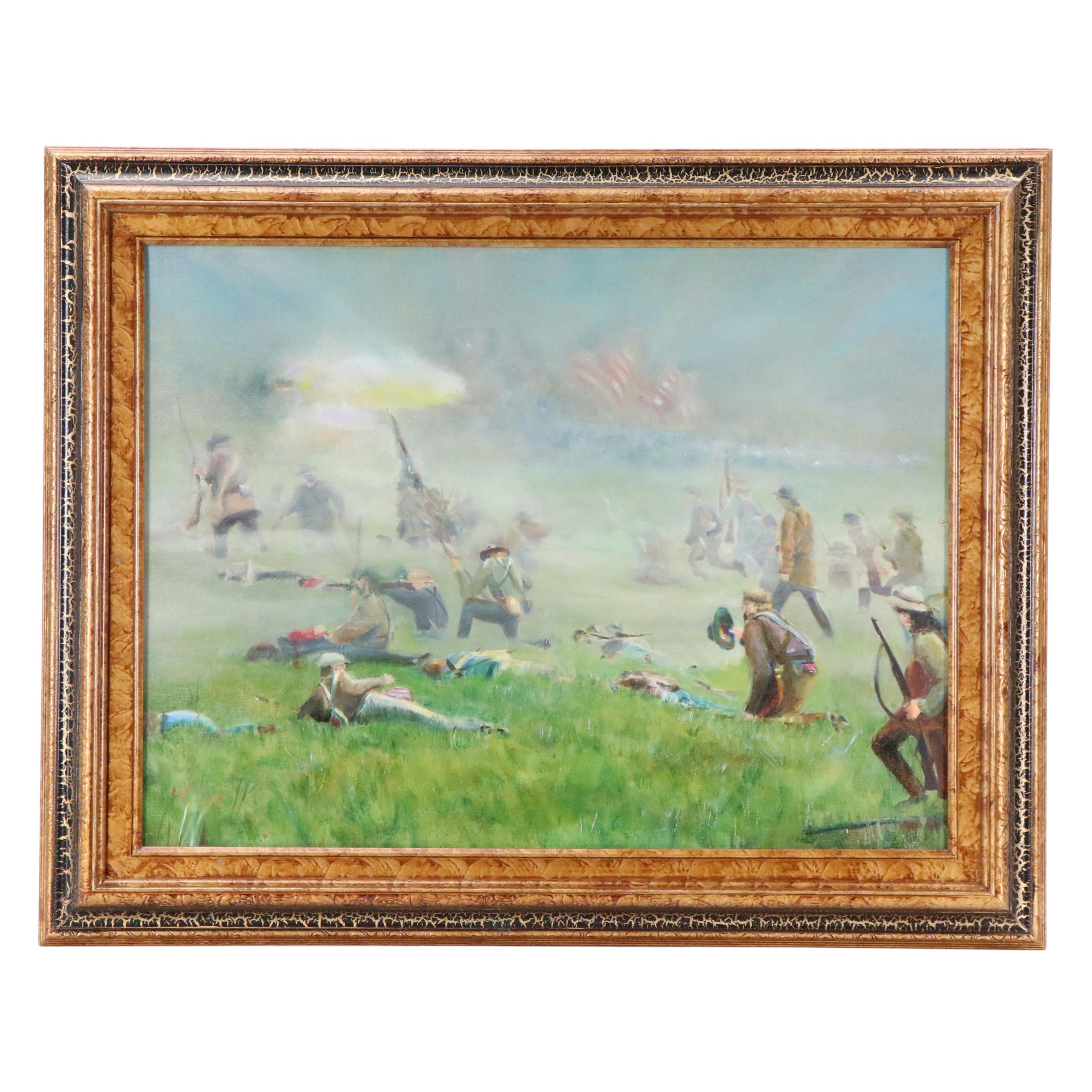 L. Cook Battle Scene Oil Painting "Pickett's Charge," Mid 20th Century ...
