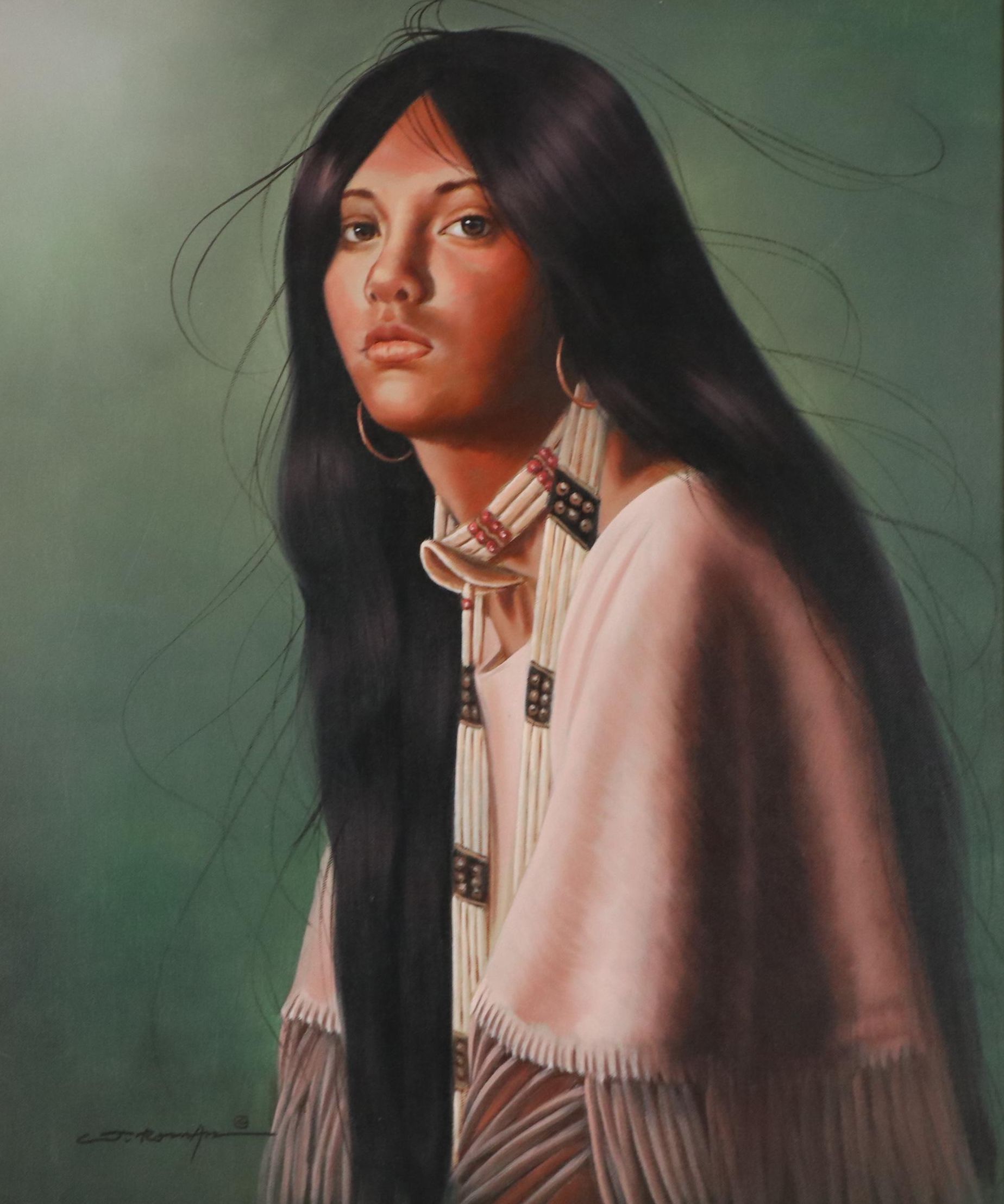 C. J. Romans Oil Portrait Painting of Native American Woman | EBTH