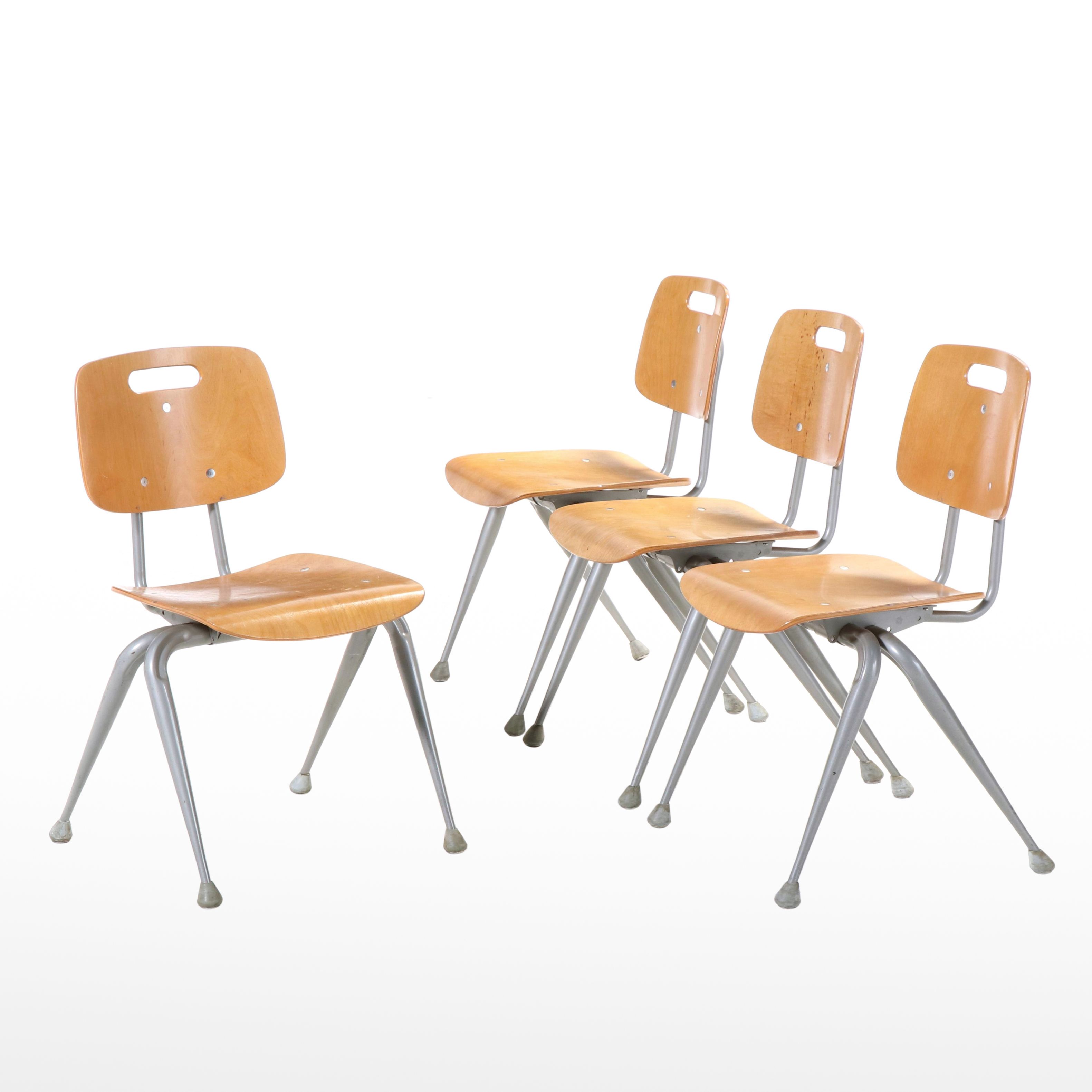 Four Raymond Loewy for Brunswick Laminated Maple and Steel Stacking ...