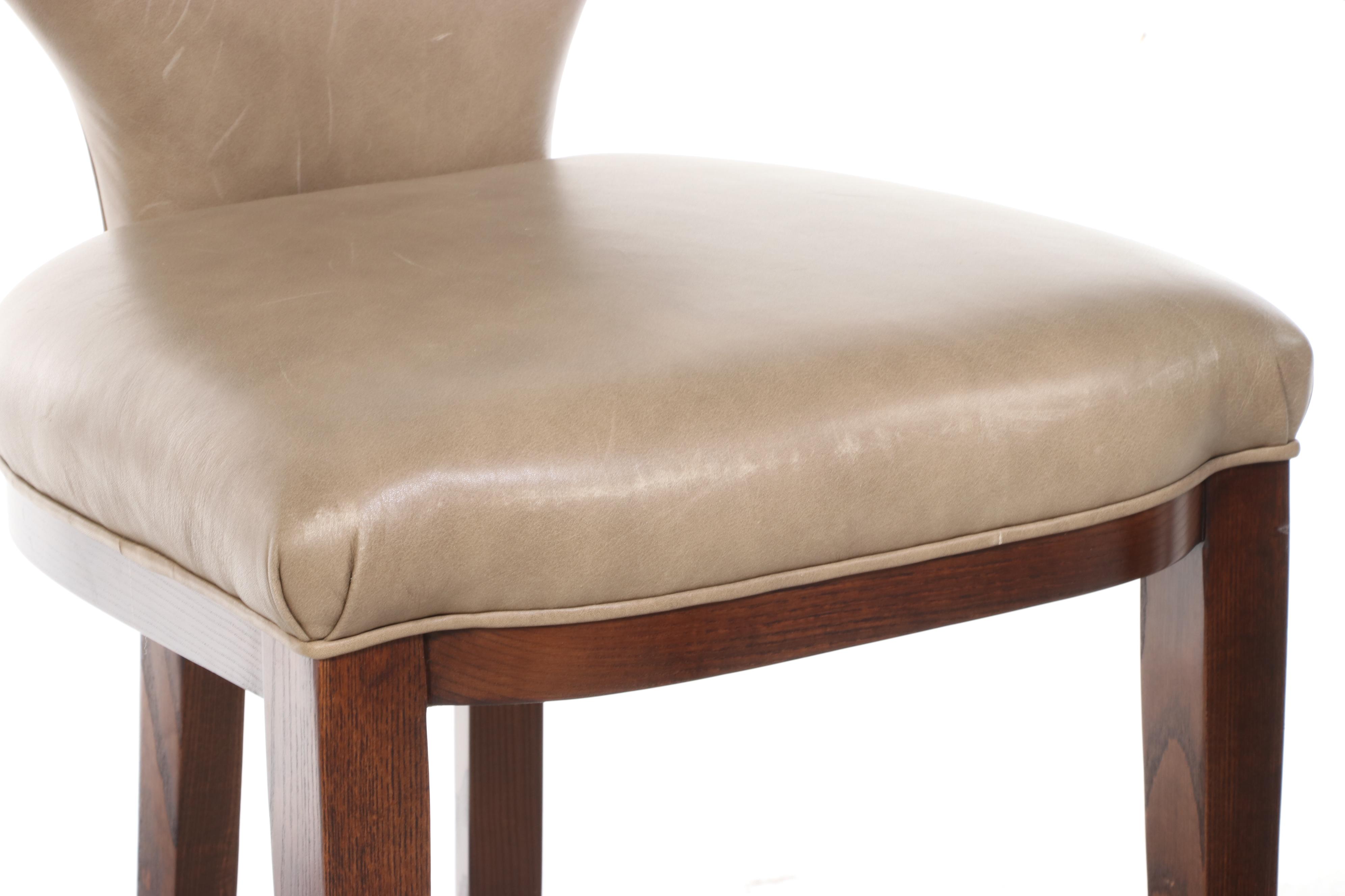 Three Swaim Oak and Leather Bar Stools | Everything But The House