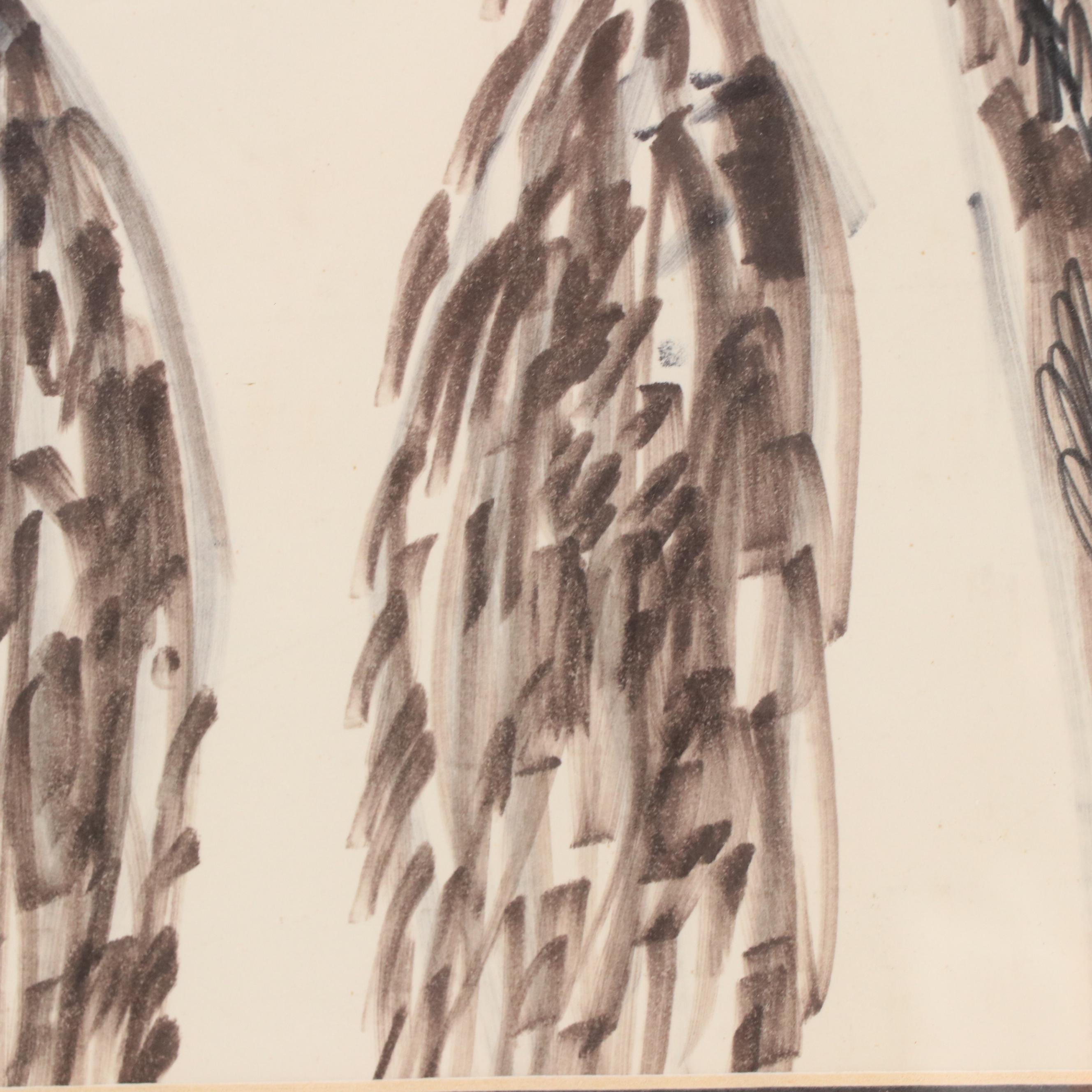 Expressionist Style Ink Portrait Drawing of Woman Covering Face, Late ...