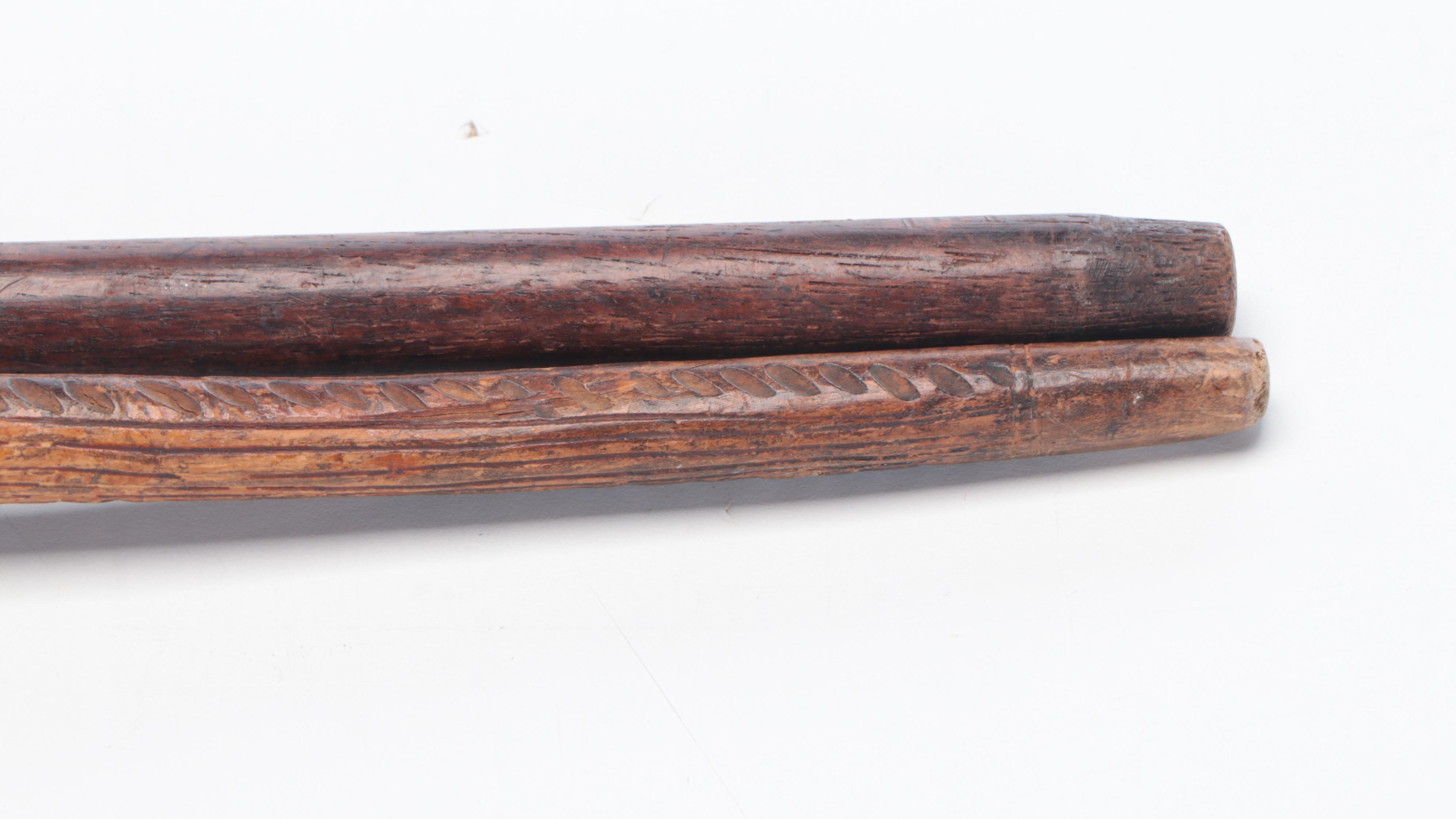 Thai 800 Silver Knob Handled Walking Cane with Folk Art Carved ...