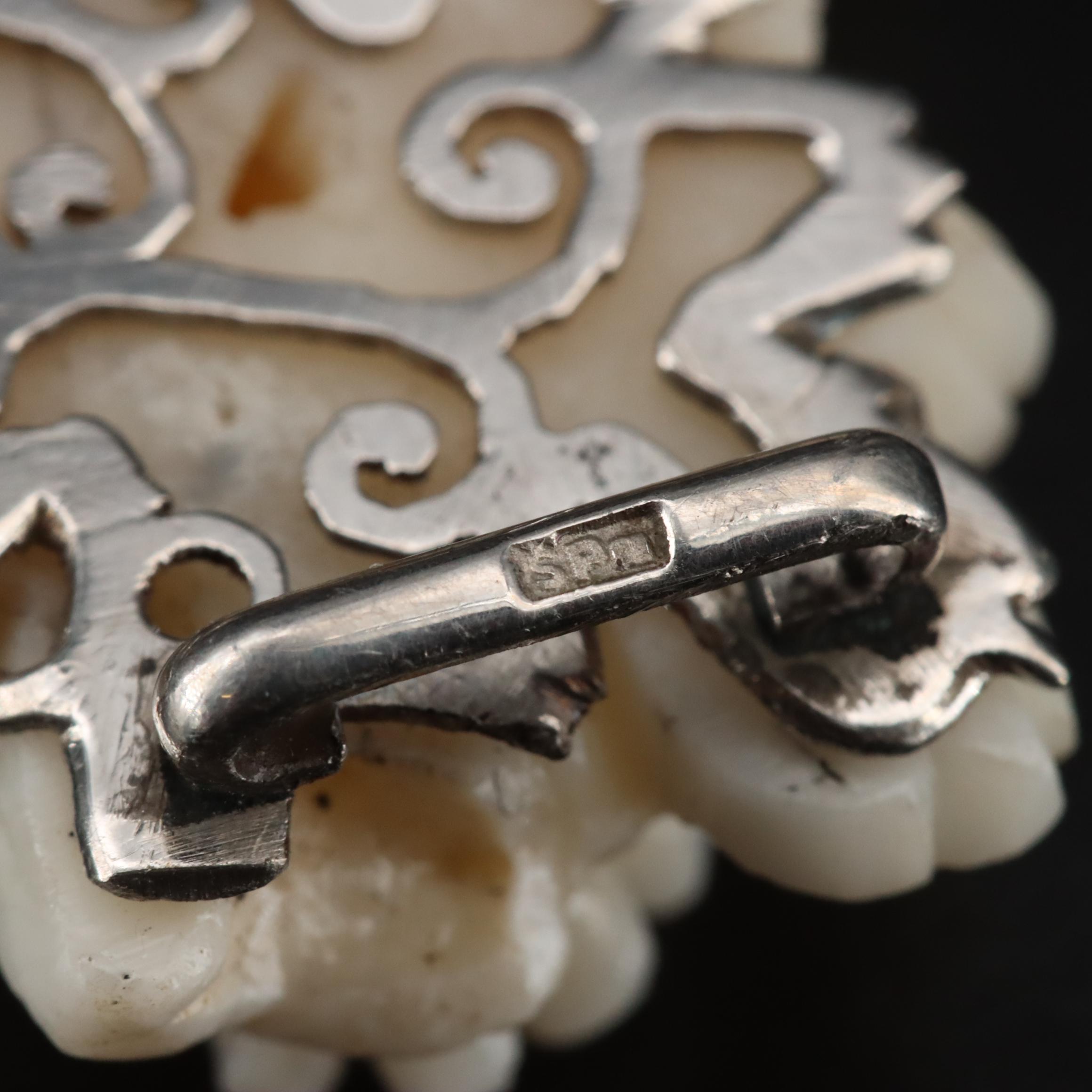 Asian Brooches Including Satsuma Porcelain Cranes and Sterling ...