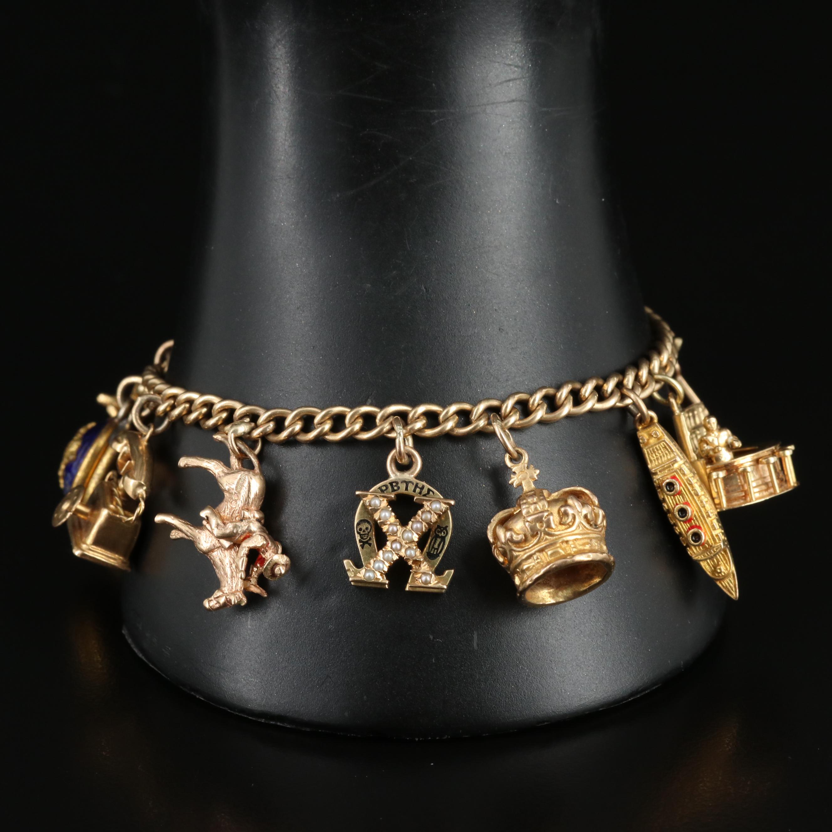 Vintage 14K Travel Charm Bracelet with 10K, 9K and 18K Charms | EBTH