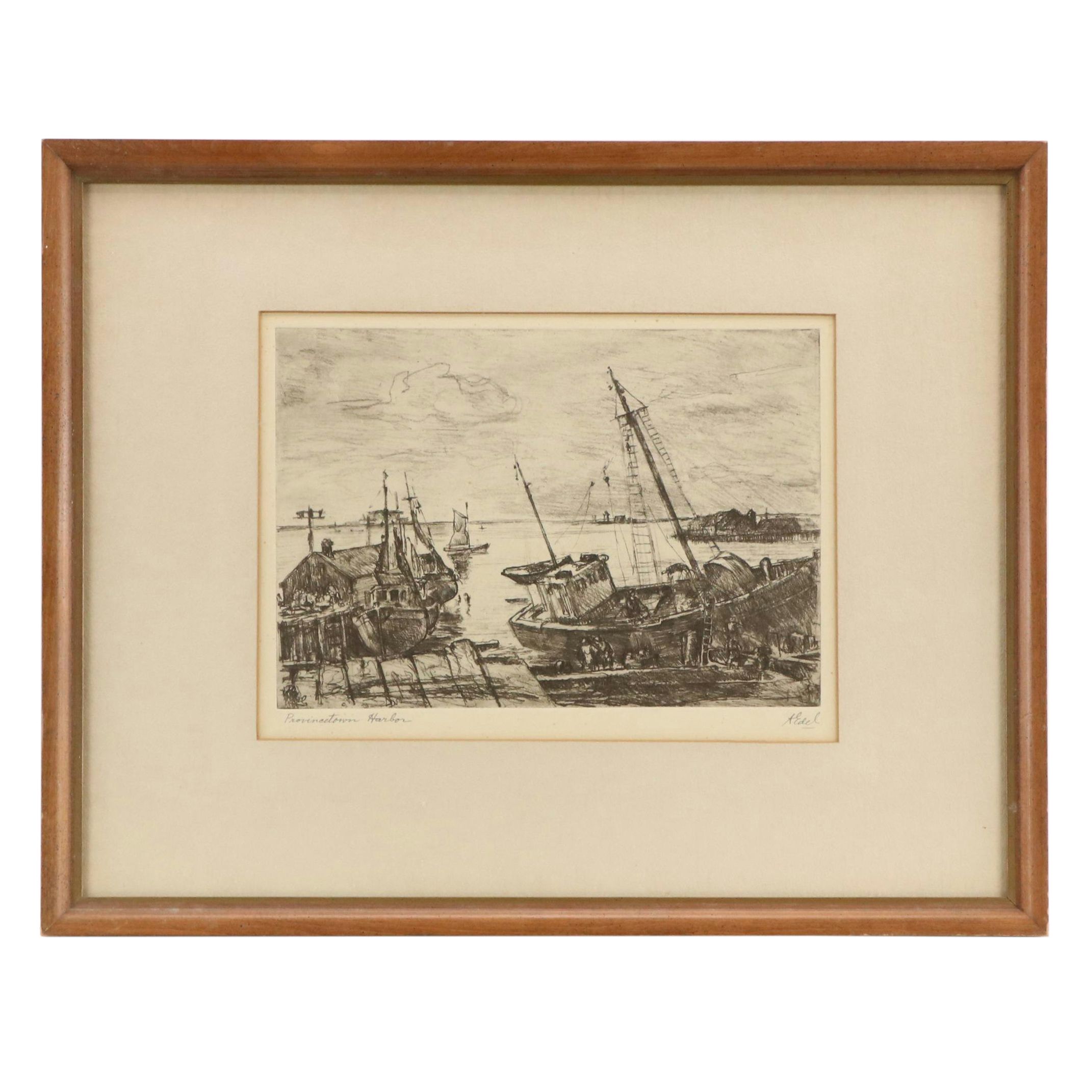 Albert Edel Intalgio Print "Provincetown Harbor," Early 20th Century ...