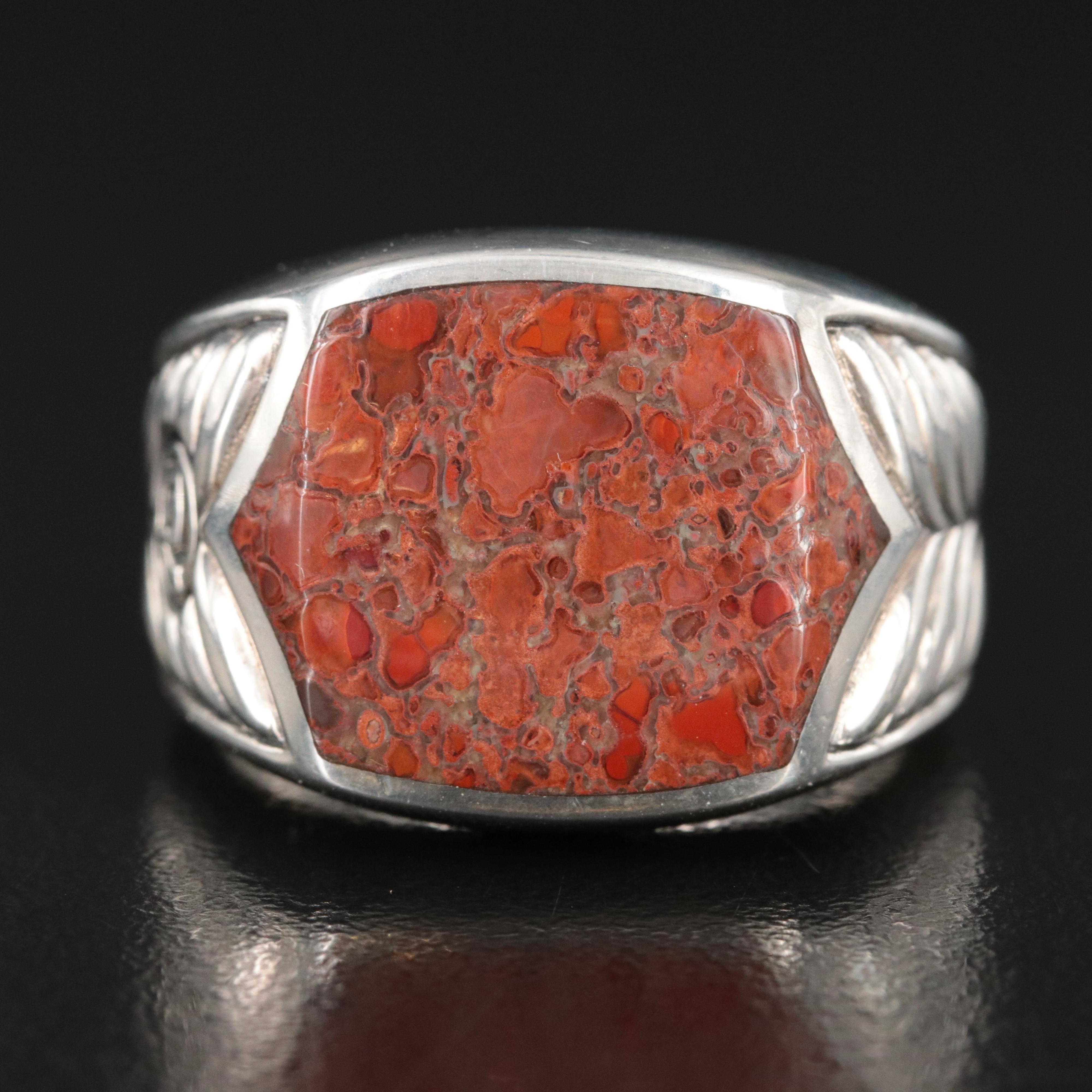 David Yurman Sterling and Fossilized Red Dinosaur Bone Signet Ring ...
