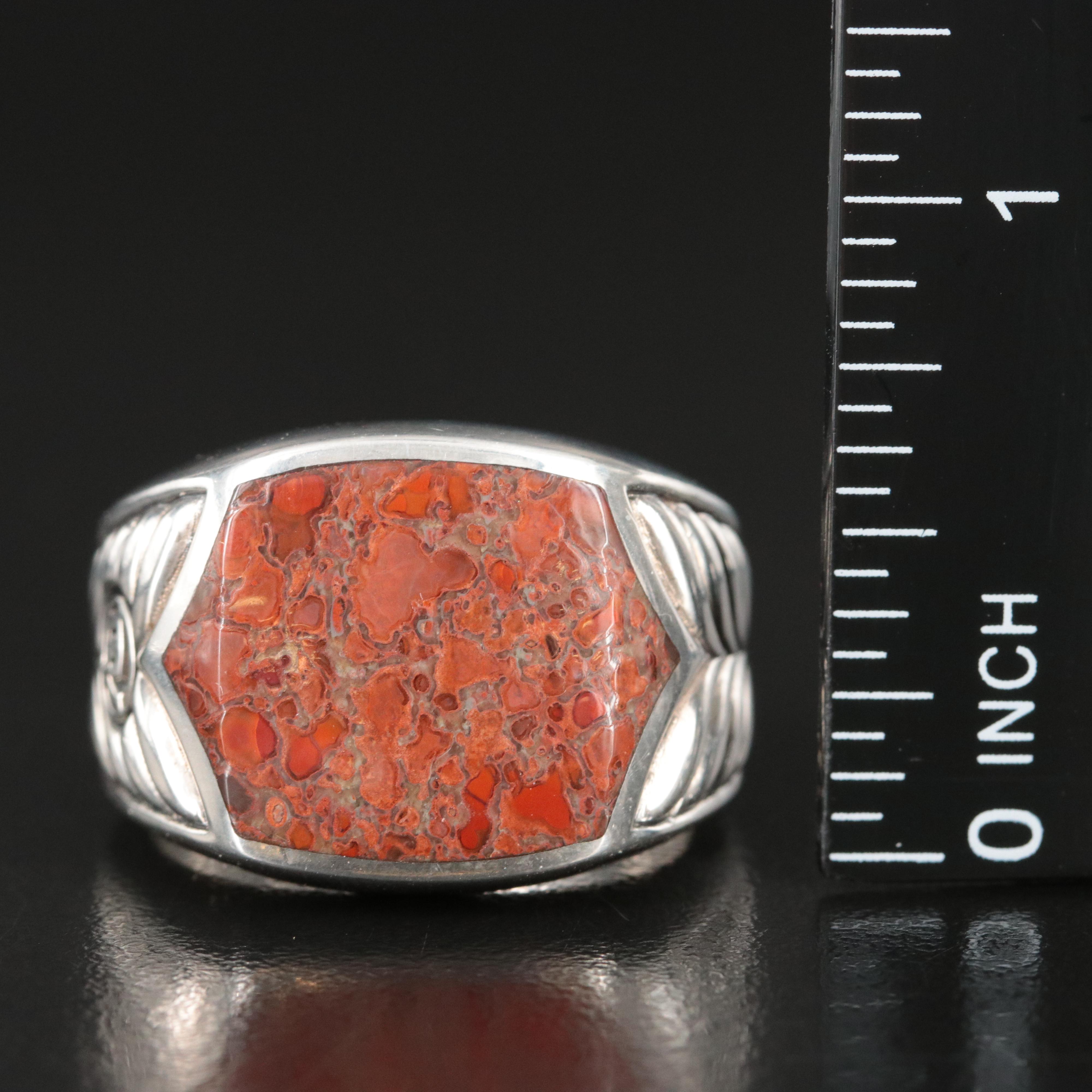 David Yurman Sterling and Fossilized Red Dinosaur Bone Signet Ring ...