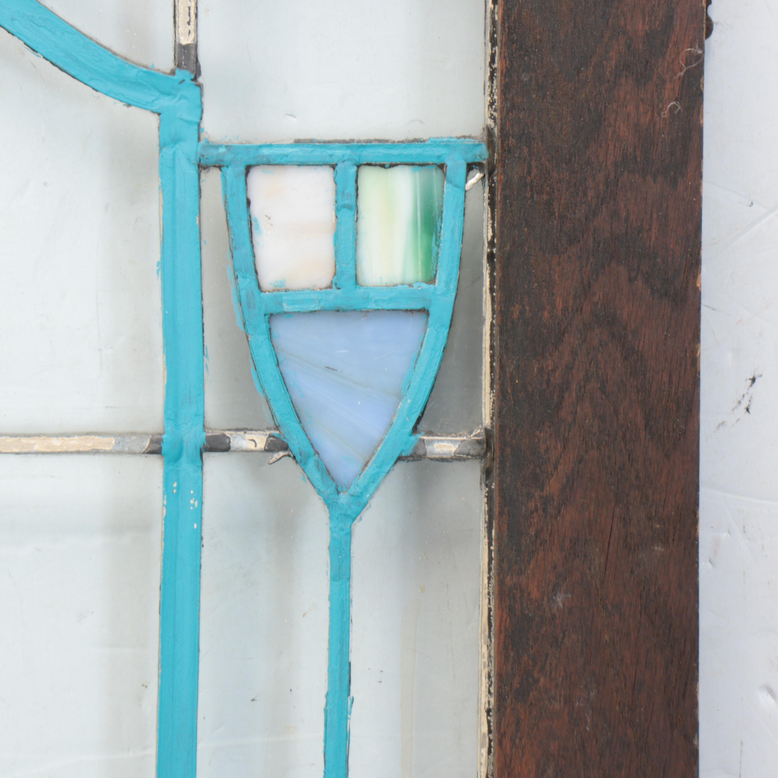 Oak Framed Leaded Clear and Slag Glass Window Panel | EBTH